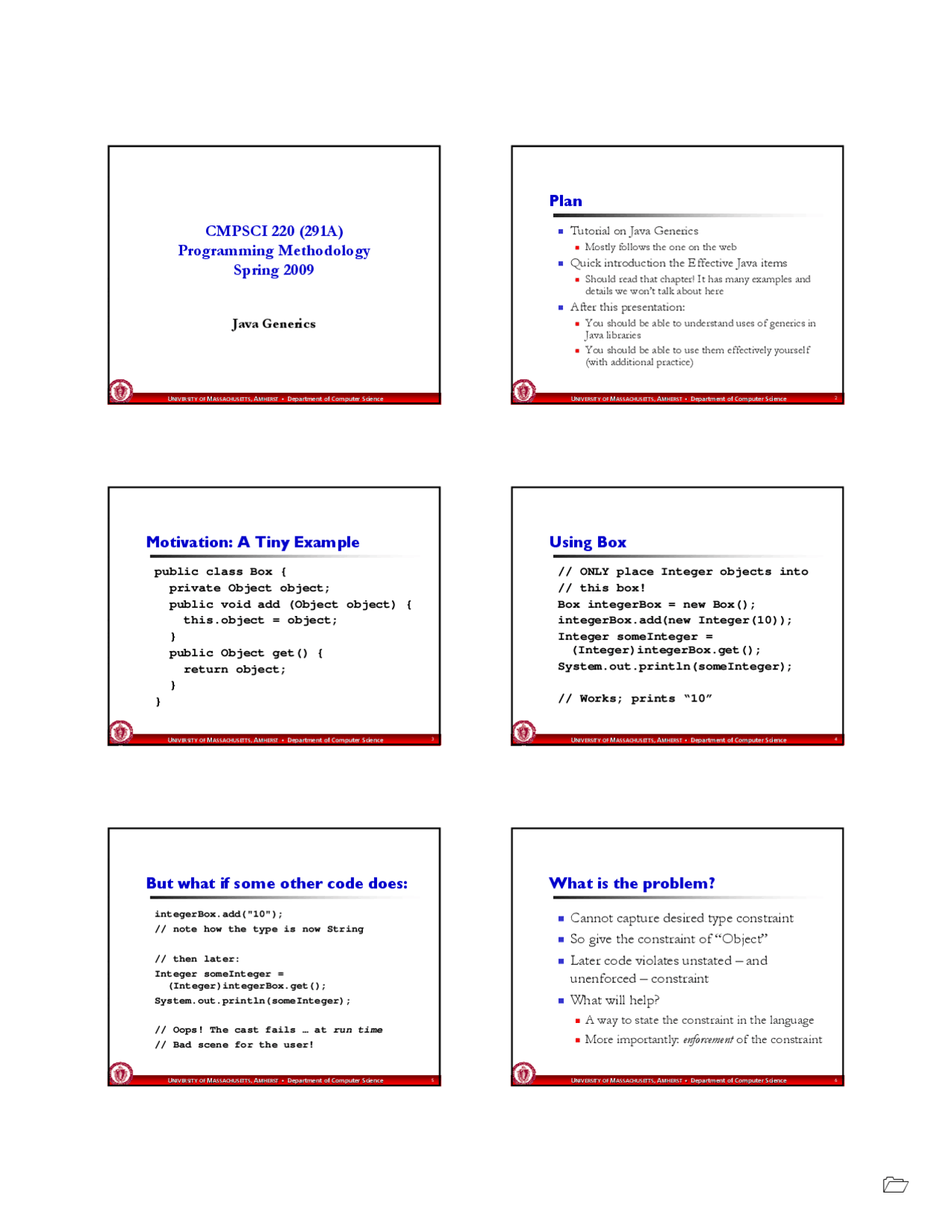 Java Generics - Programming Methodology - Lecture Slides | CMPSCI 220 ...
