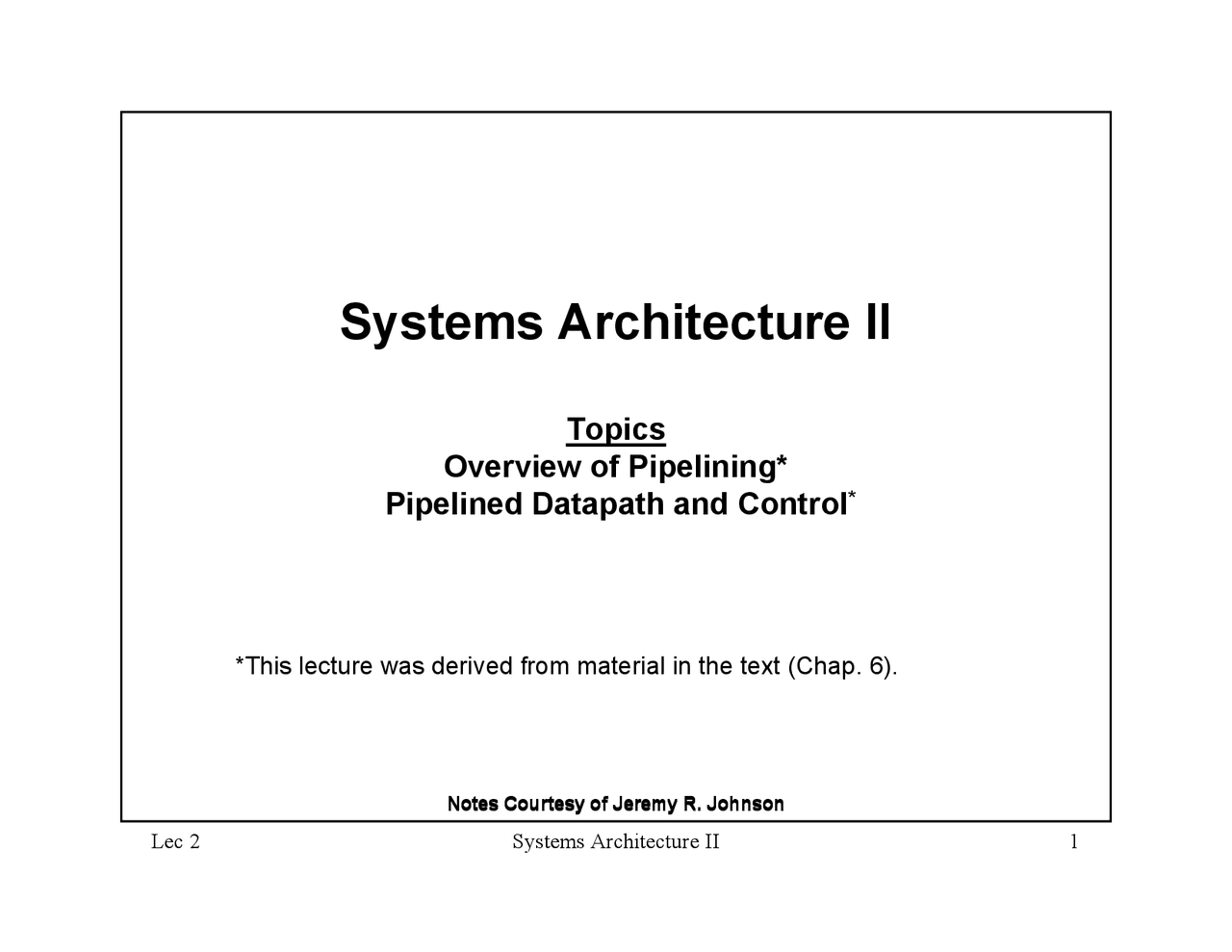 Overview Of Pipelining Pipelined Datapath And Control Cs 282 Docsity