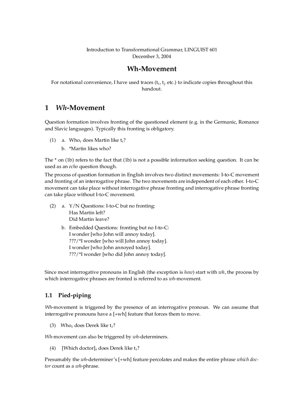 Wh Movement Introduction To Transformational Grammar Linguist