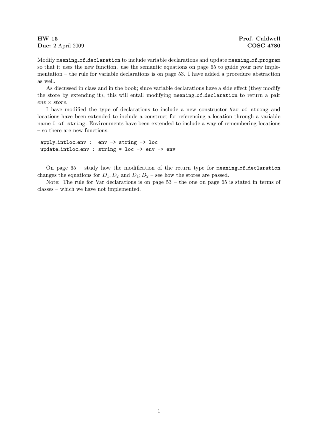 Practice Problem For Assignment 15 Principle Programming Languages Cosc 4780 Docsity