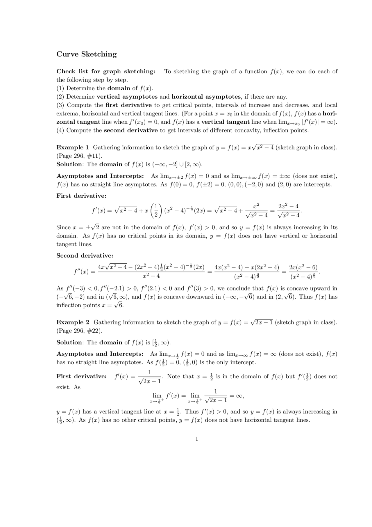 Curve Sketching Lecture Notes Calculus 1 Math 155 Docsity