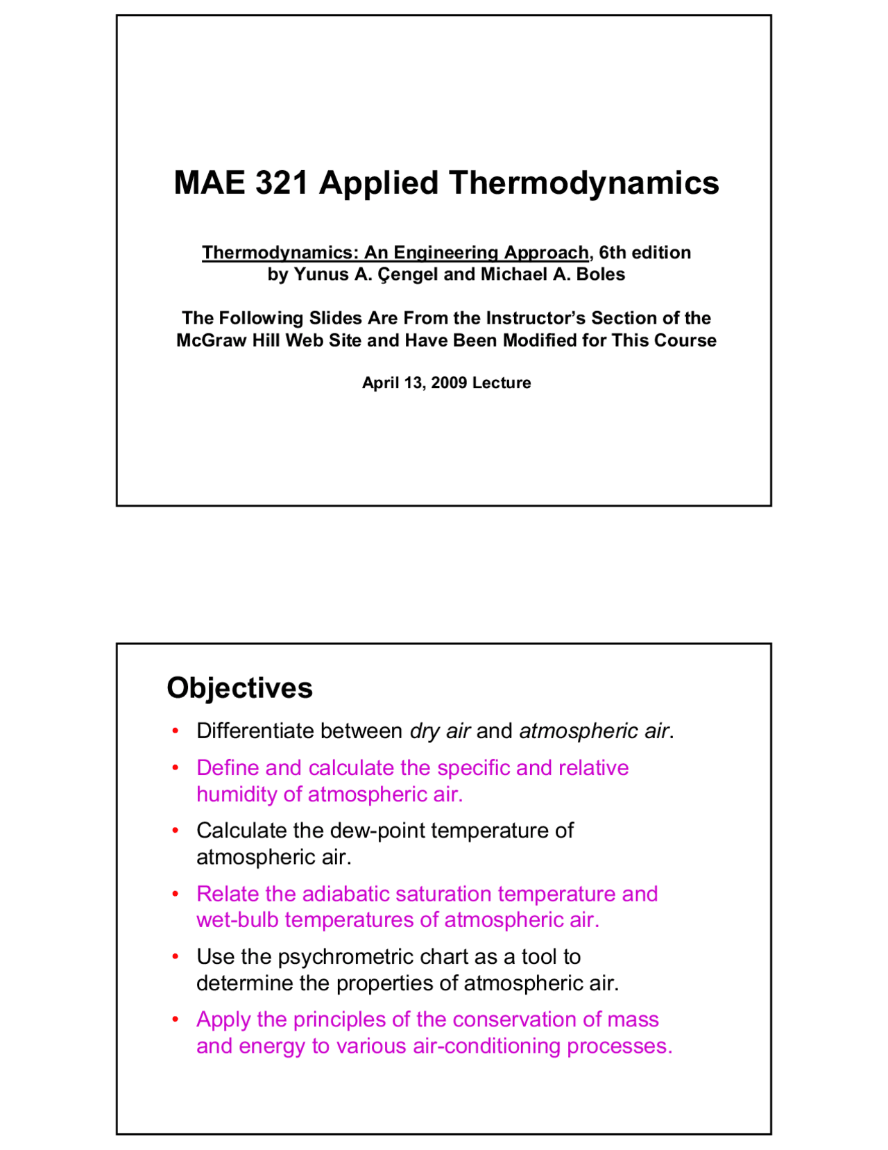 Applied Thermodynamics Lecture Slides Mae 321 Docsity