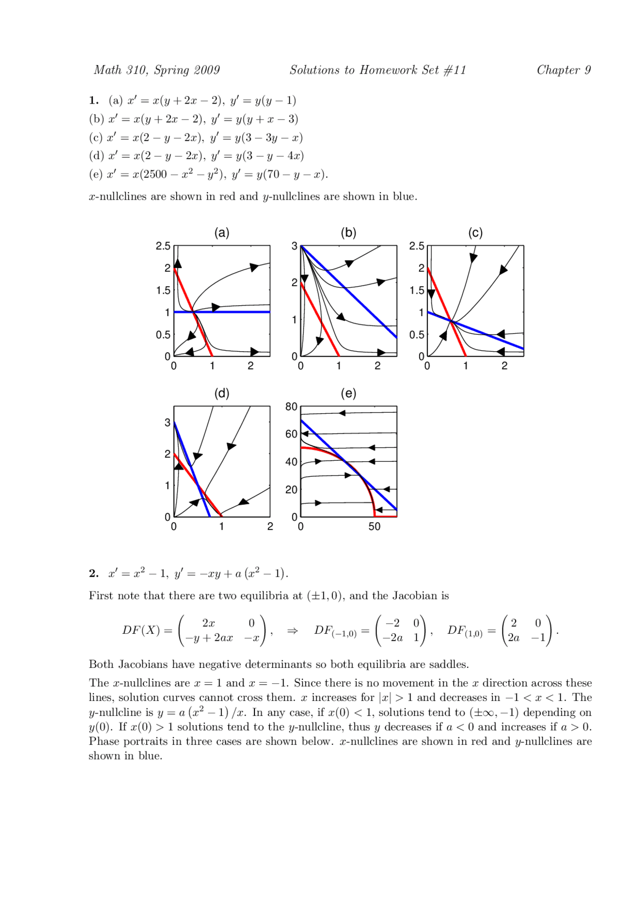 Ordinary Differential Equations Solutions To Homework Set 11 Math