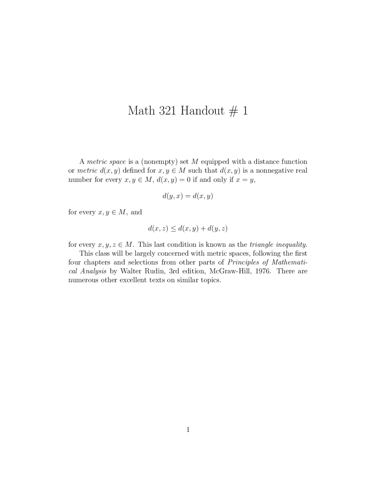 Notes On Metric Space Introduction To Analysis Math 321 Docsity