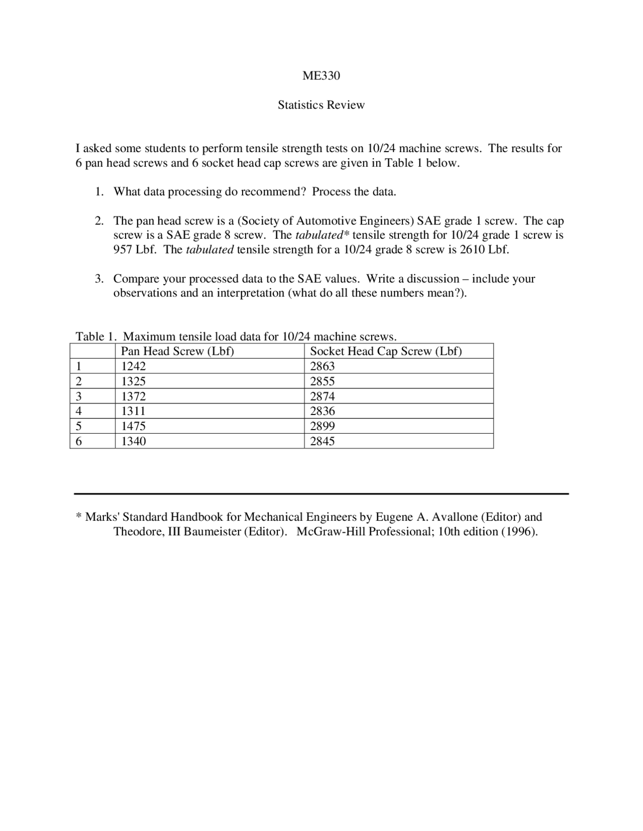 Statistics Review Sheet - Experimental Methods for Engineers | ME 330 ...