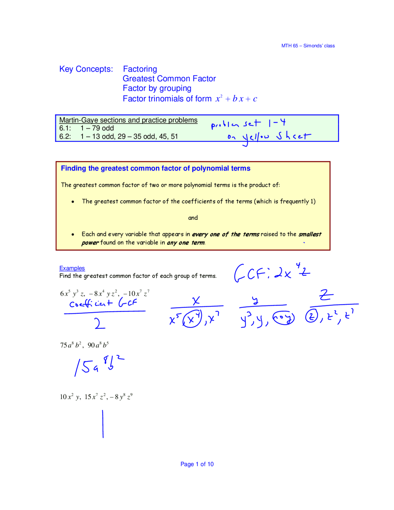 Factoring, Greatest Common Factor, Factor by Grouping - Examples | MTH ...