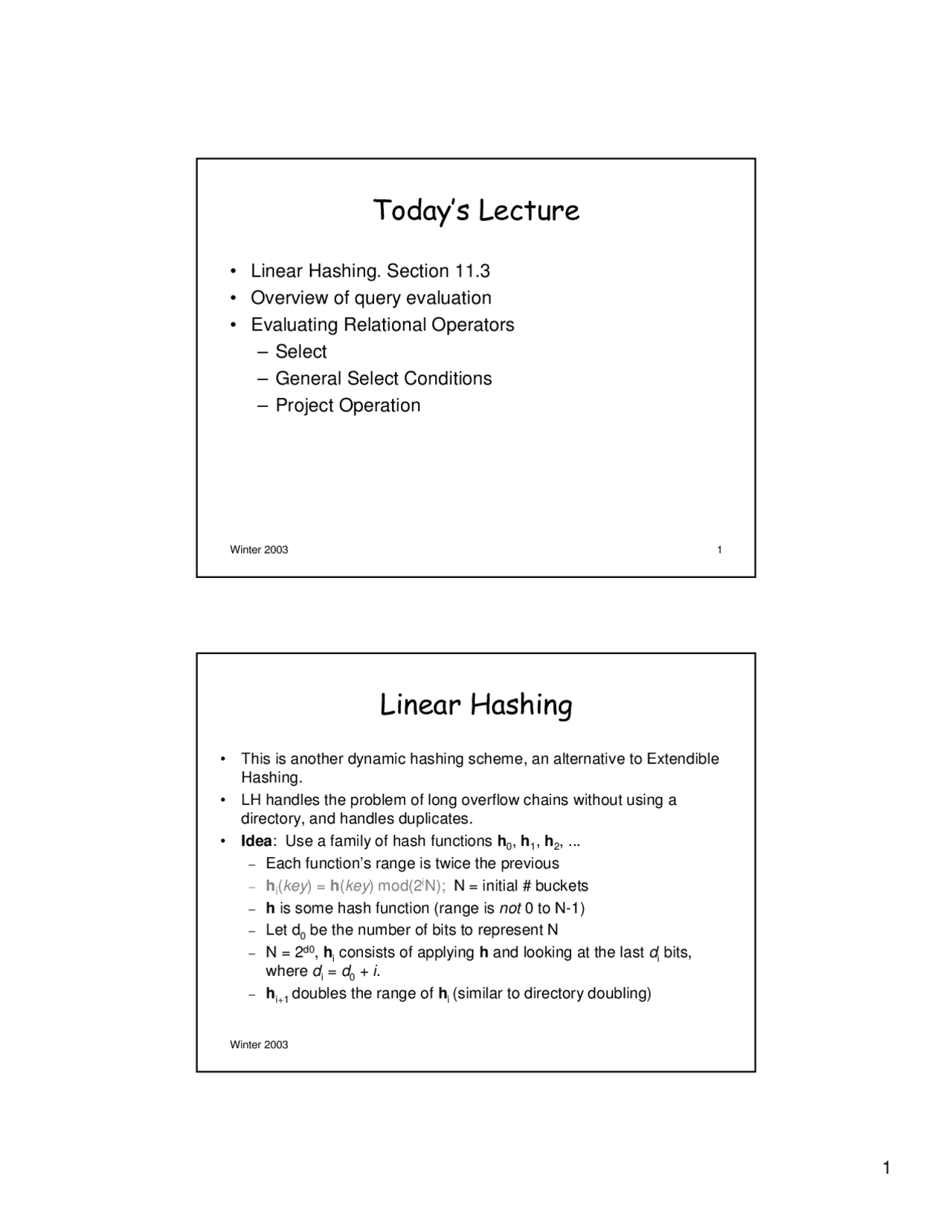 Linear Hashing Handout Database Systems I Cmps 180 Docsity