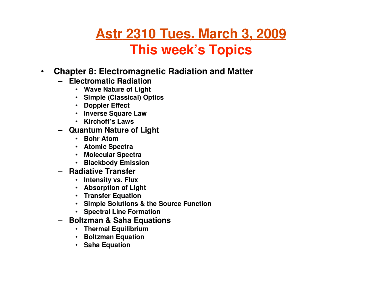 Electromagnetic Radiation and Matte - General Astronomy | ASTR 2310 - Docsity