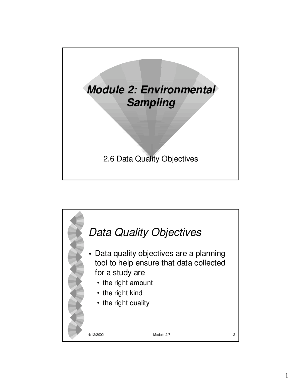 Data Quality Objectives - Lecture Slides | ENVS 541 - Docsity
