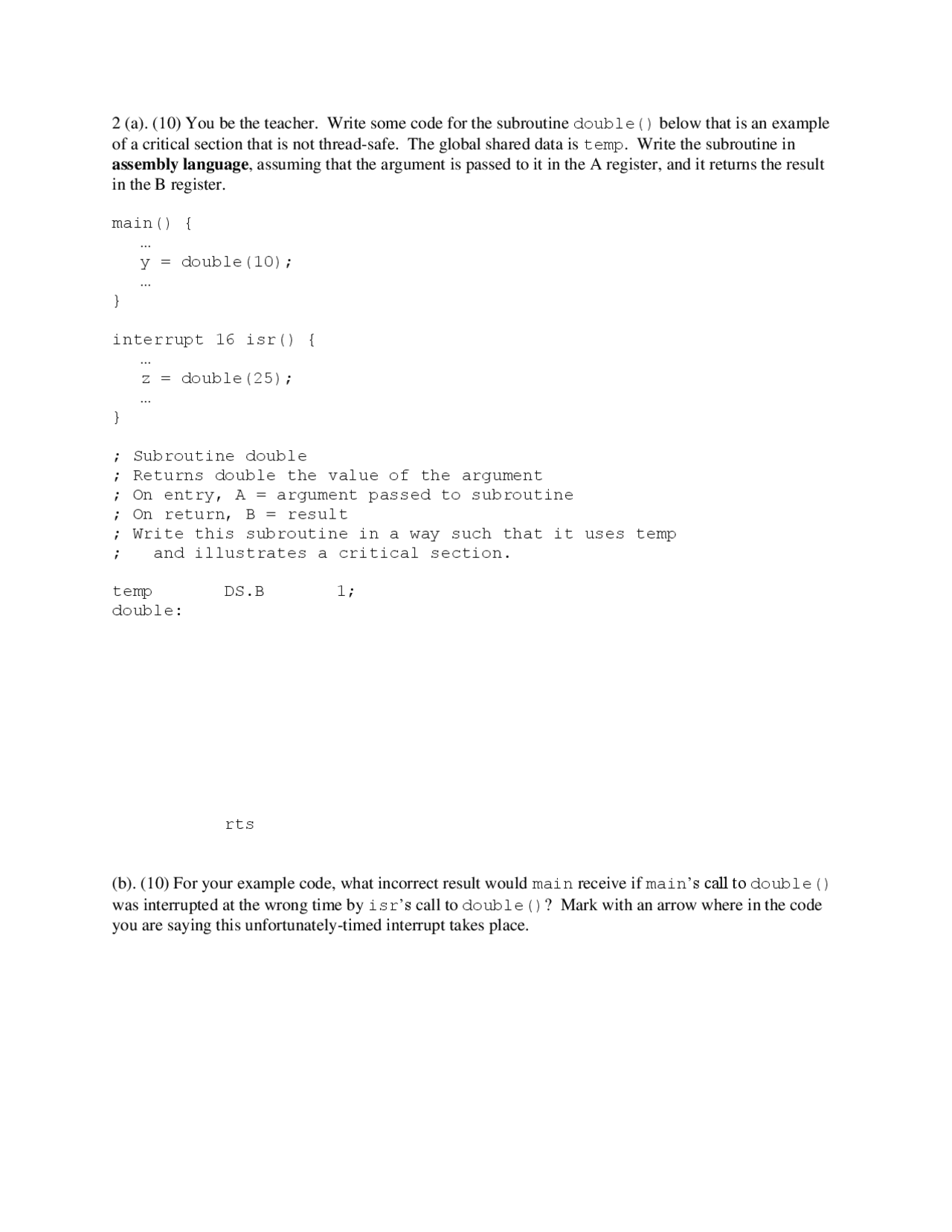 Exam 1 With Solution Embedded Microcomputer Systems Ece 4437 Docsity