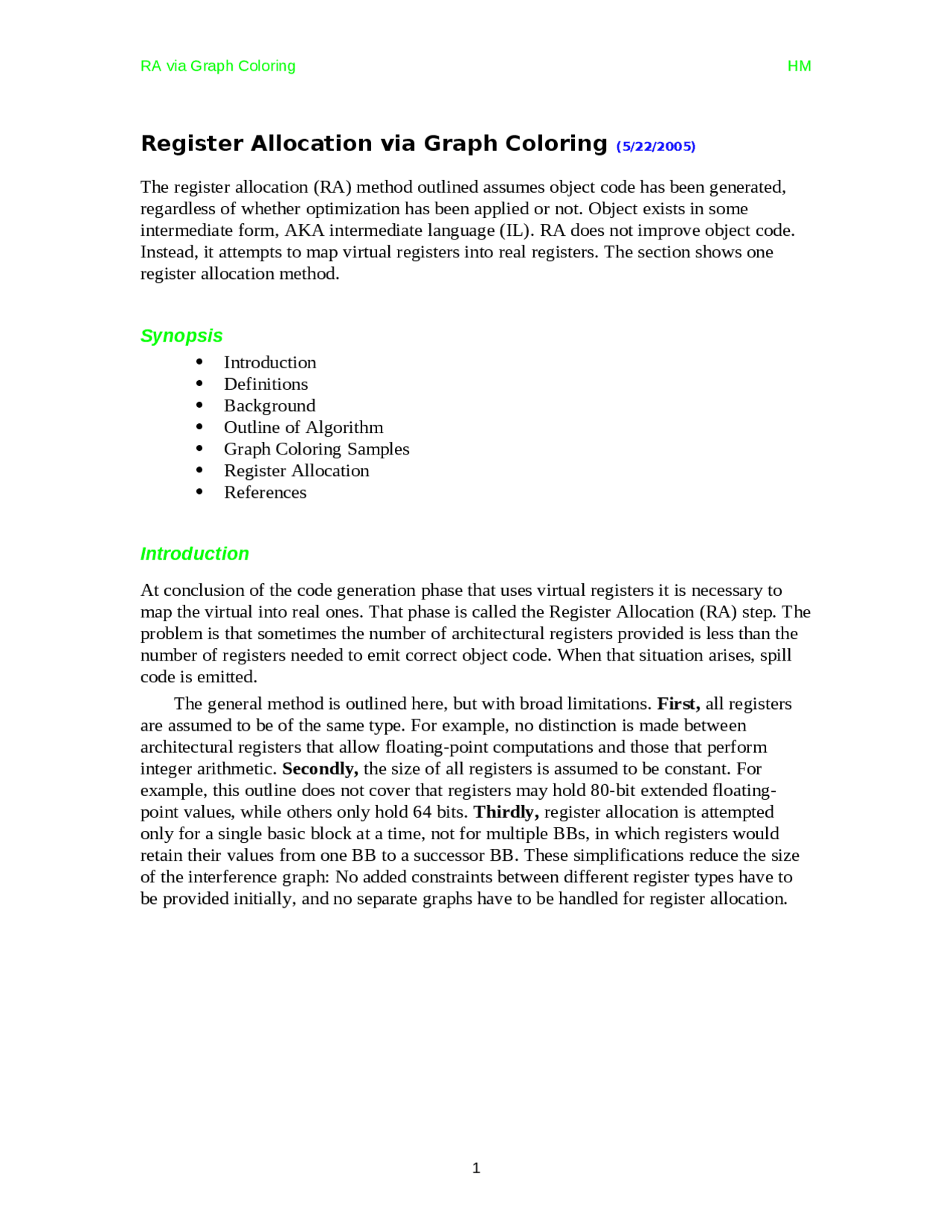 Register Allocation Via Graph Coloring Outline Cs 322 Docsity