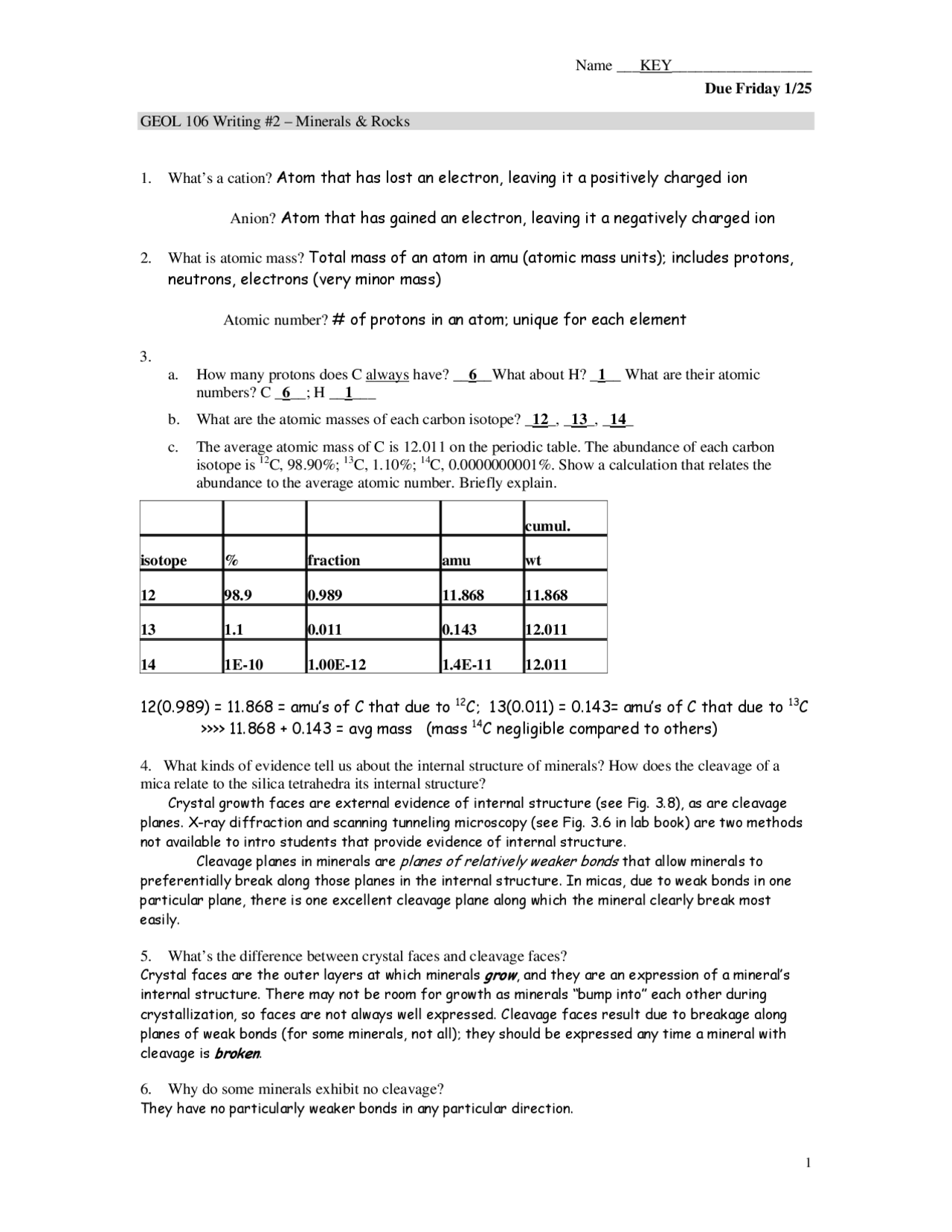 Solved Assignment 2 Minerals And Rocks Geol 106 Docsity