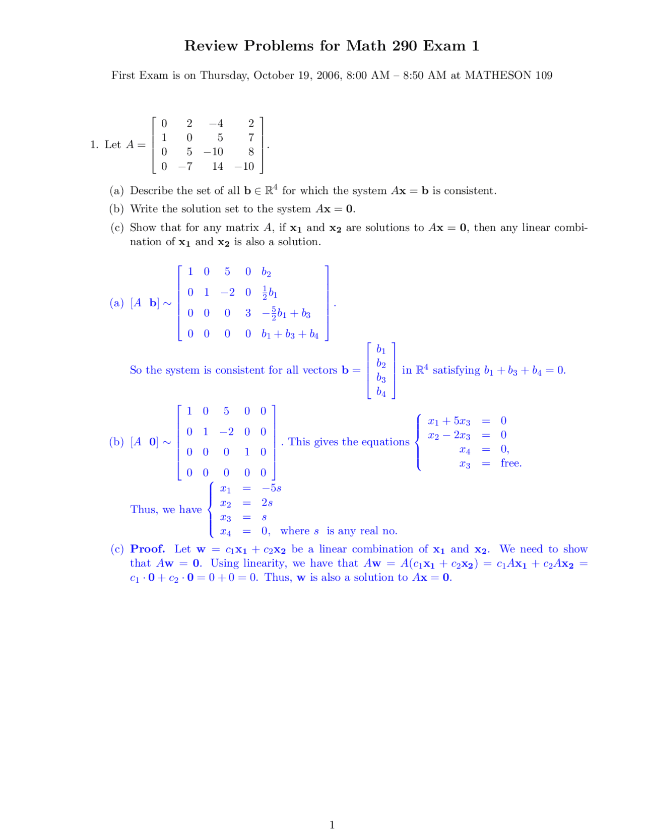 Review Problems for Exam 1 - Linear Modeling for Engineers | MATH 290 ...