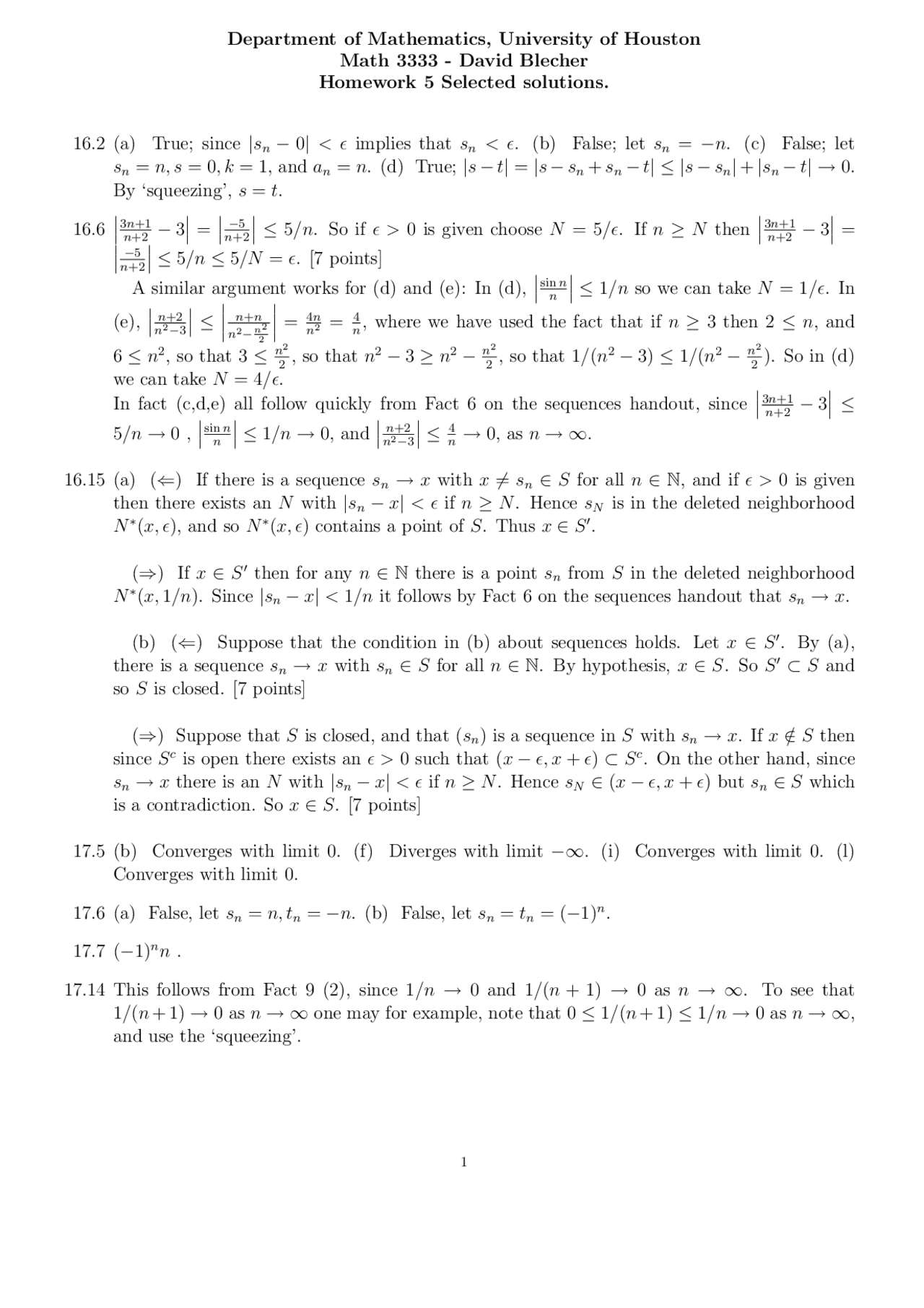 7 Problems on Intermediate Analysis - Assignment 5 | MATH 3333 - Docsity