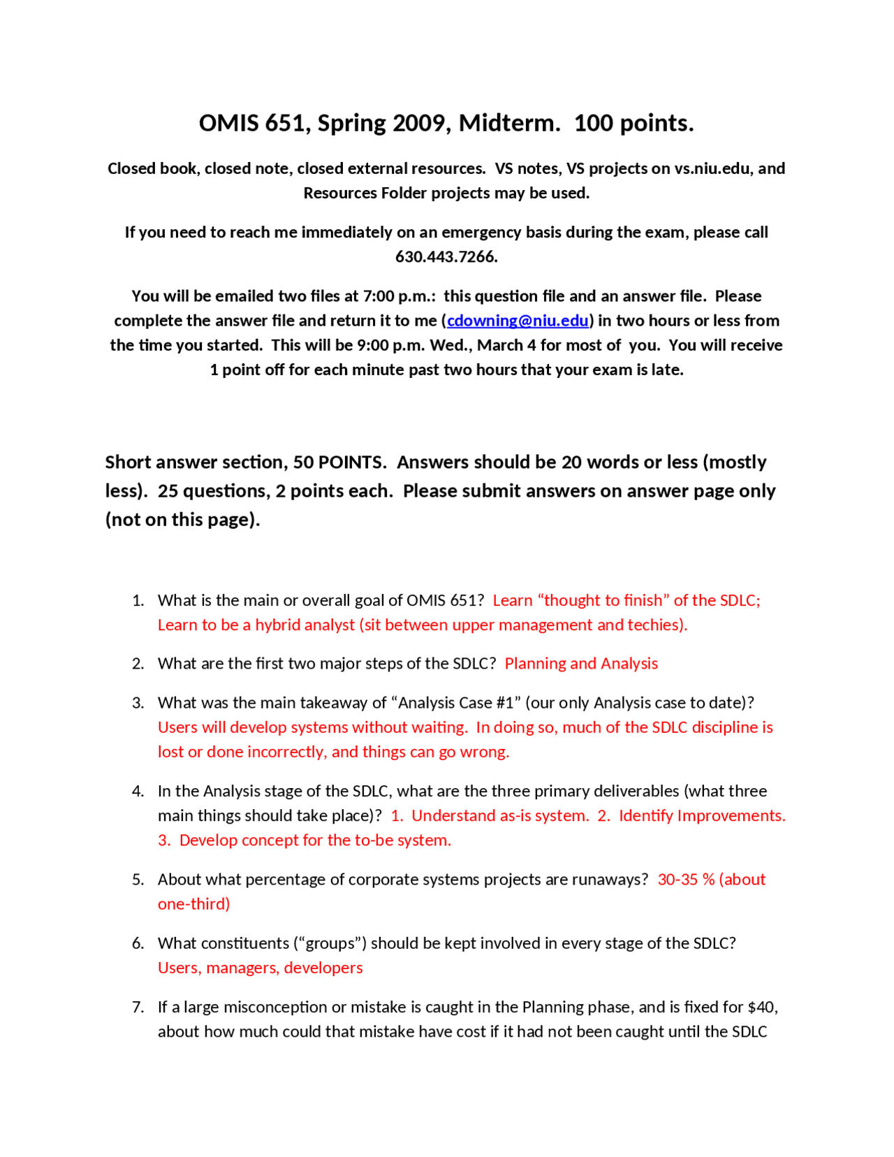 Midterm With Answers Business Systems Analysis And Design Omis 651