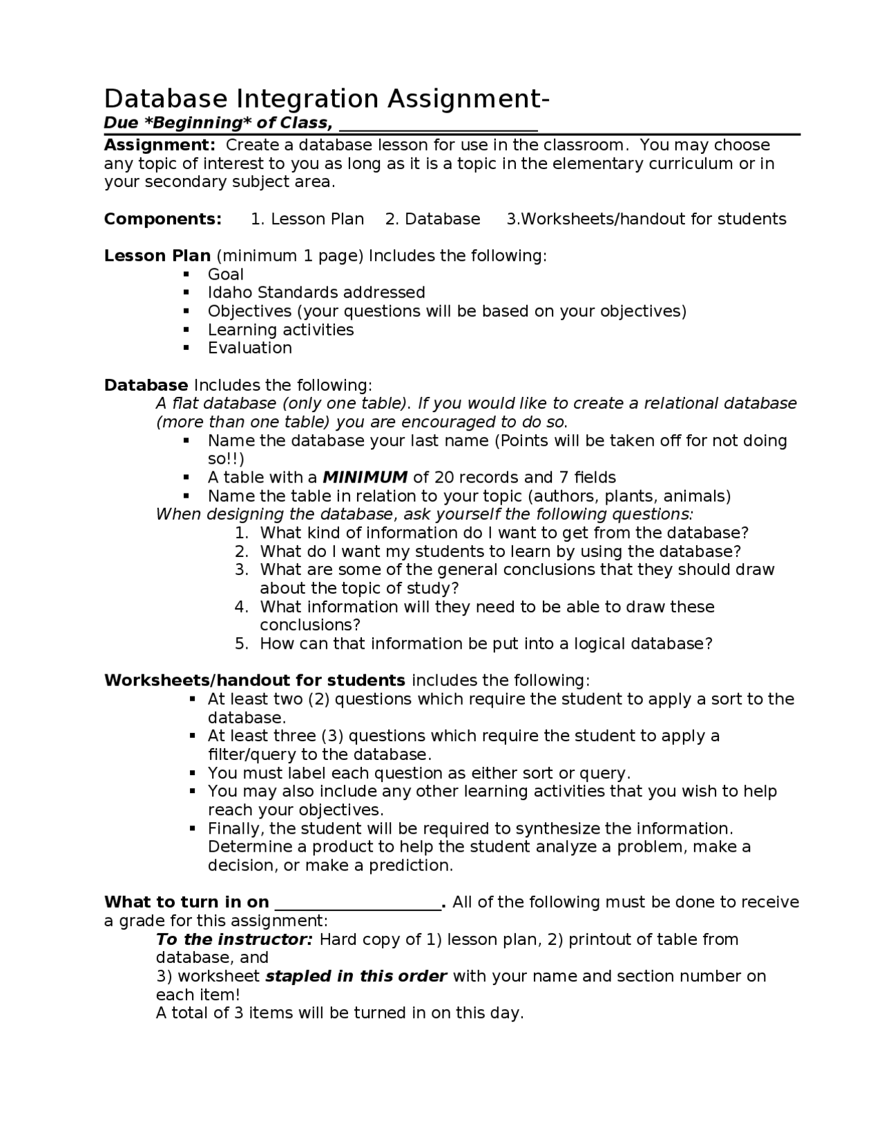 Database Integration Assignment Lecture Notes Edtech 202 Docsity
