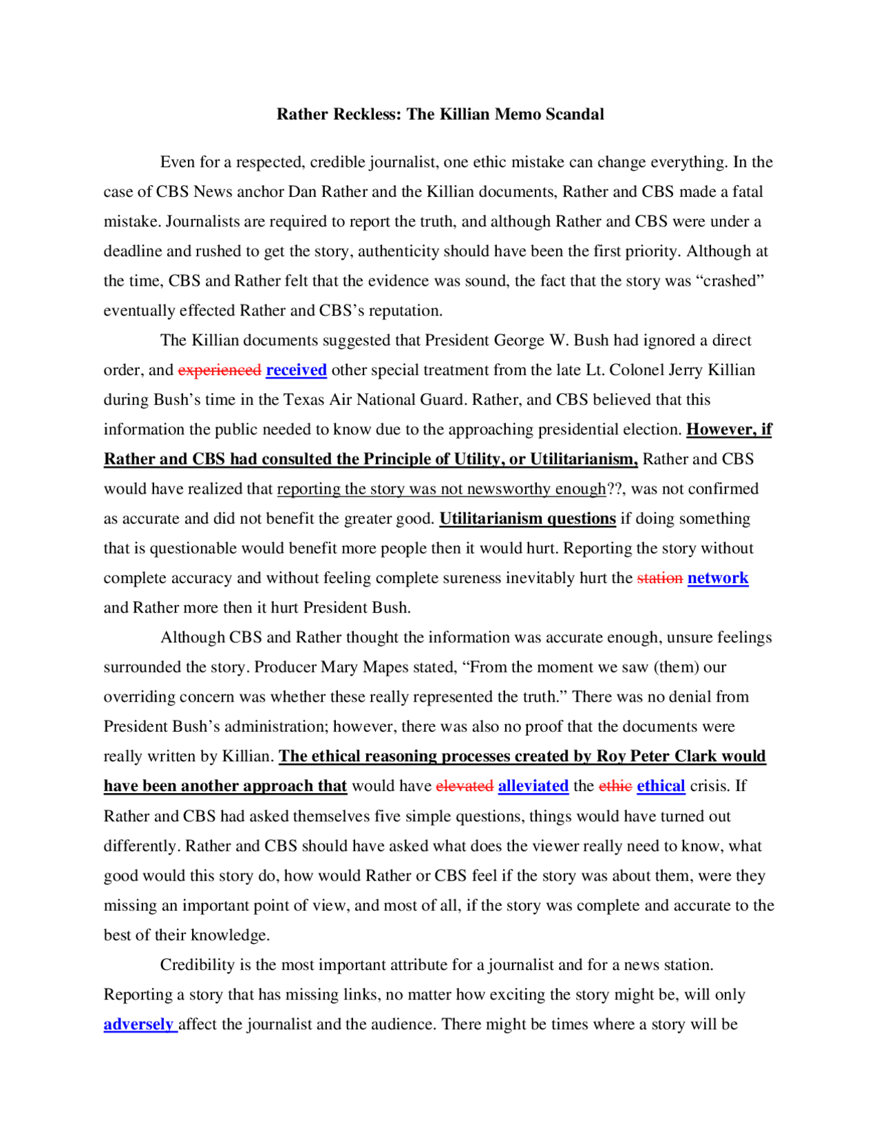 The Killian Memo Scandal - Mass Media Ethics | COMM 310 - Docsity