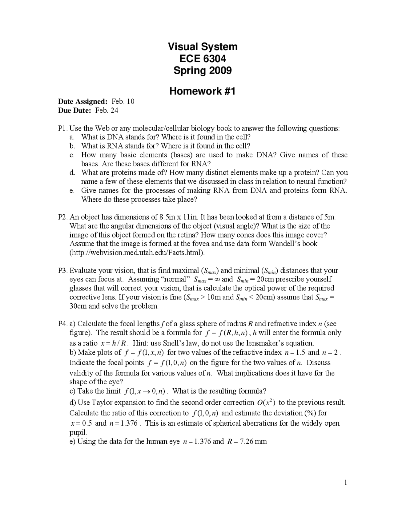 6 Problems On Visual System Assignment Ece 6304 Docsity