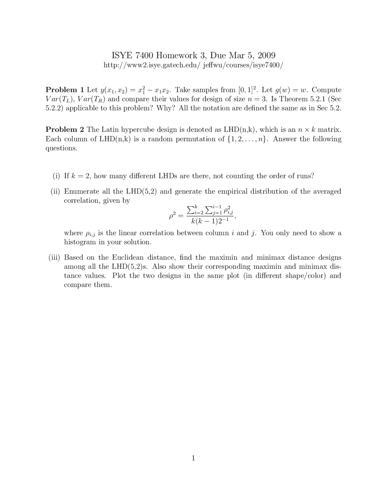 2 Problems On Advanced Design Experiments Assignment 3 Isye 7400