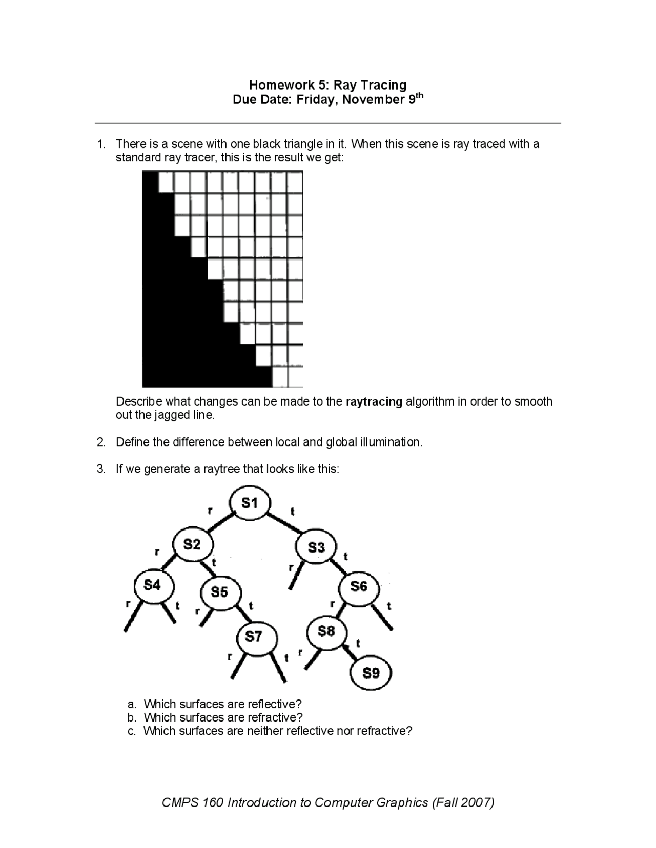 Ray Tracing Introduction To Computer Graphics Homework V Cmps 160 Docsity