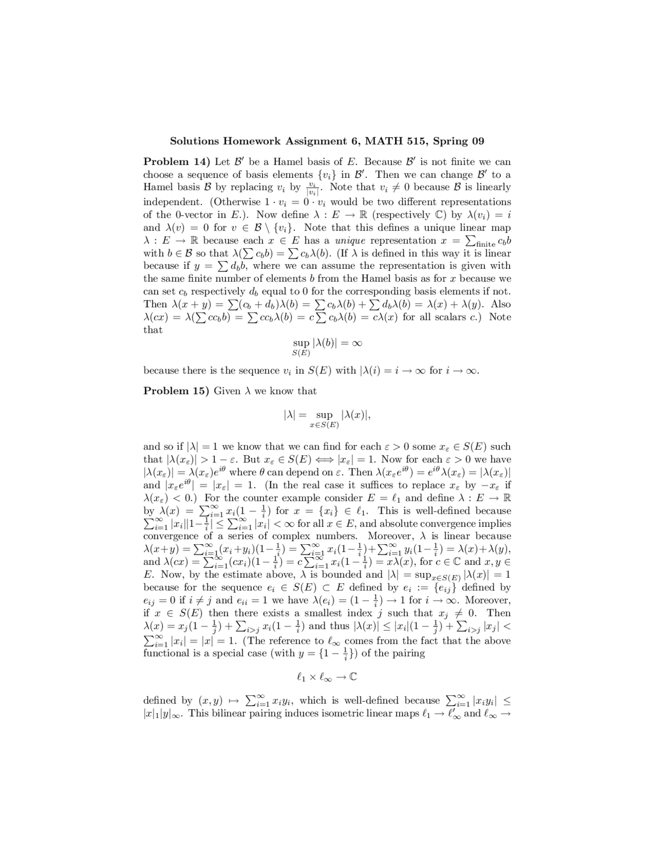 Advanced Analysis Resolution Of Homework Assignment 6 Math 515