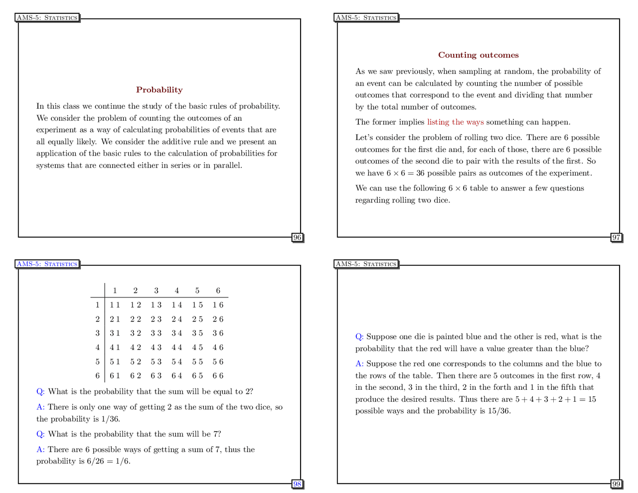 The Basic Rules of Probability - Lecture Slides | AMS 5 - Docsity