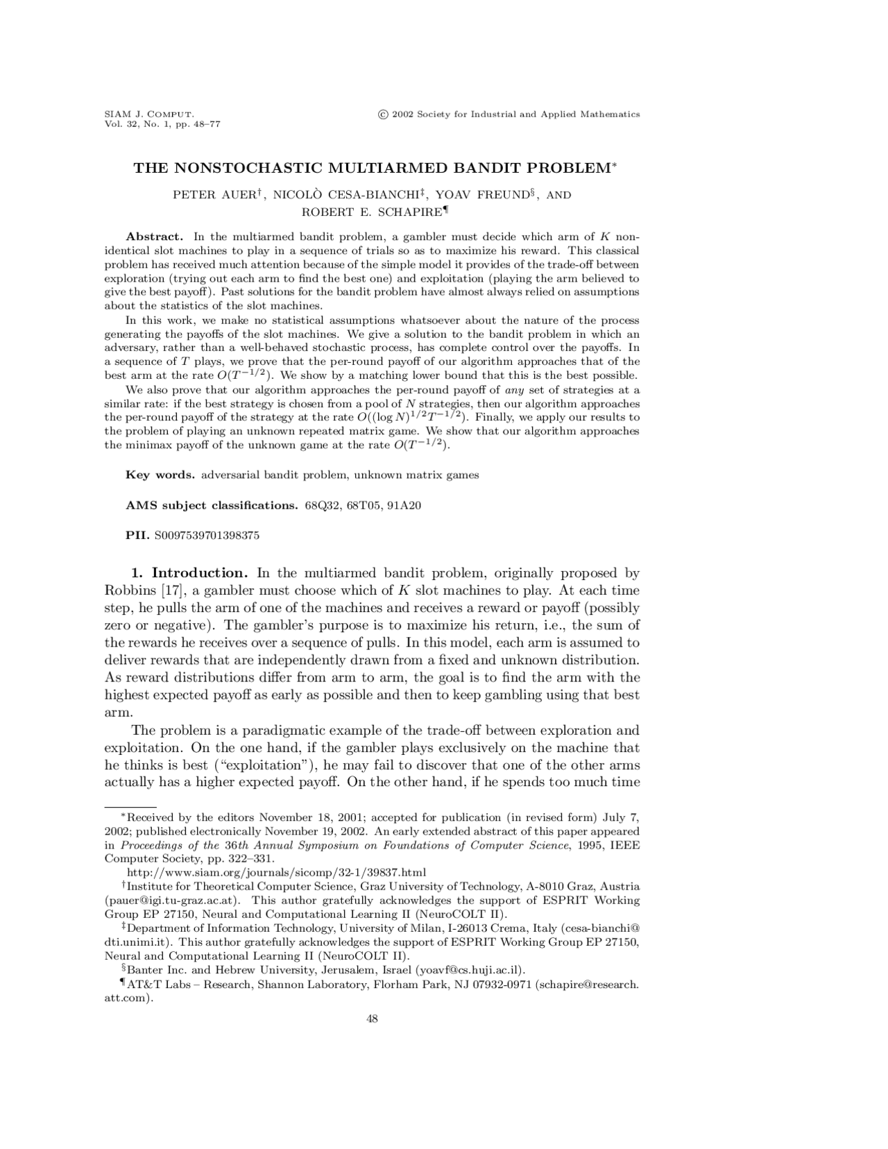 Multiarmed Bandit Problem Regret Analysis And Algorithms Papers Computer Graphics Docsity