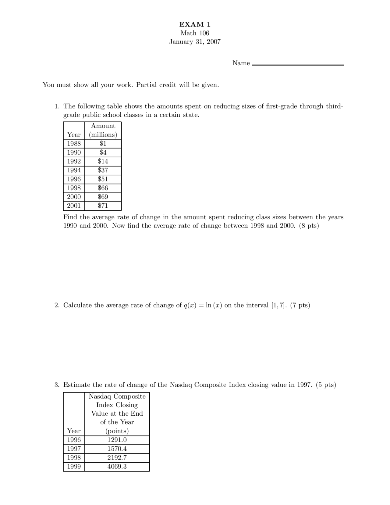Practice Exam 1 - Applied Mathematics-Introduction to Calculus | MATH ...