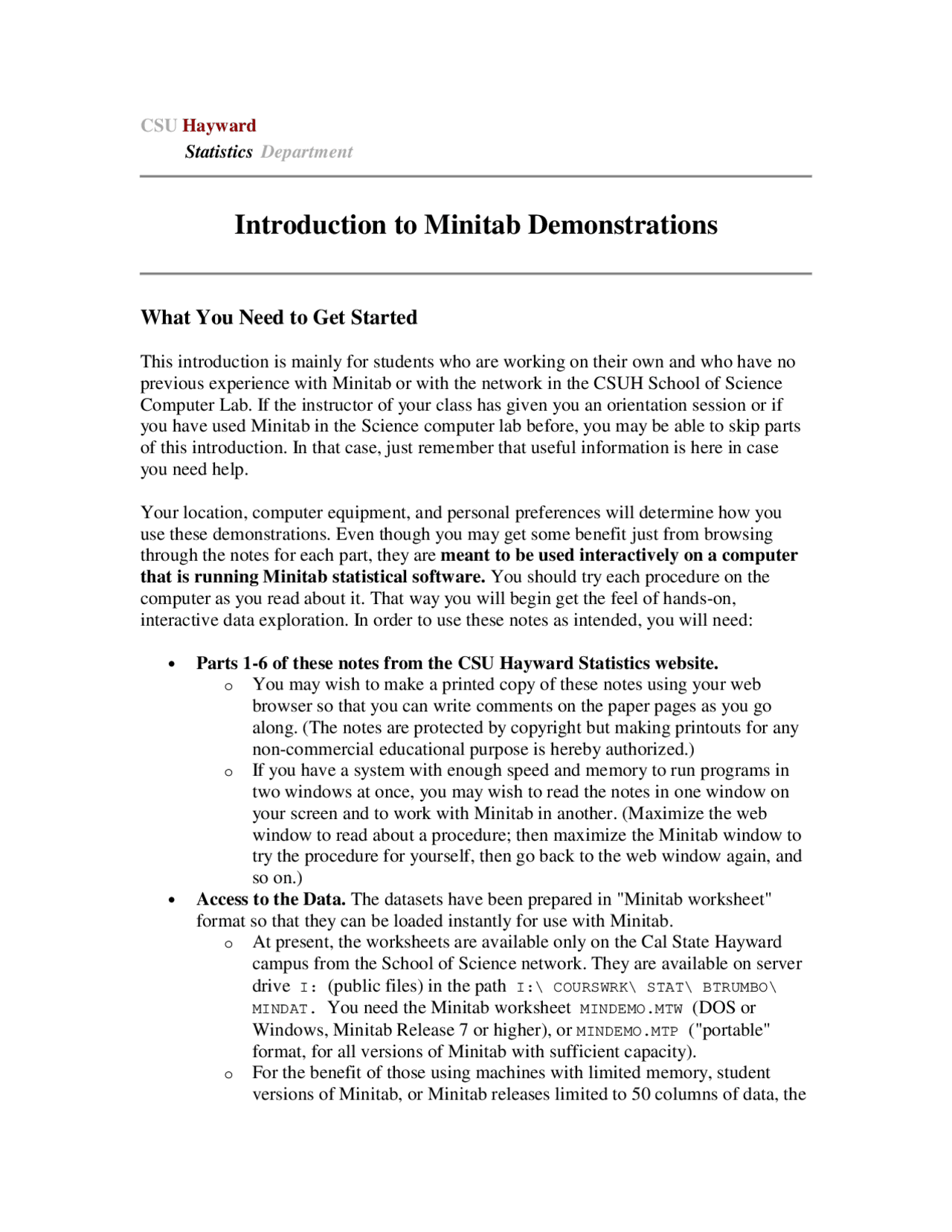 Introduction To Minitab Demonstrations Statistical Inference I Stat