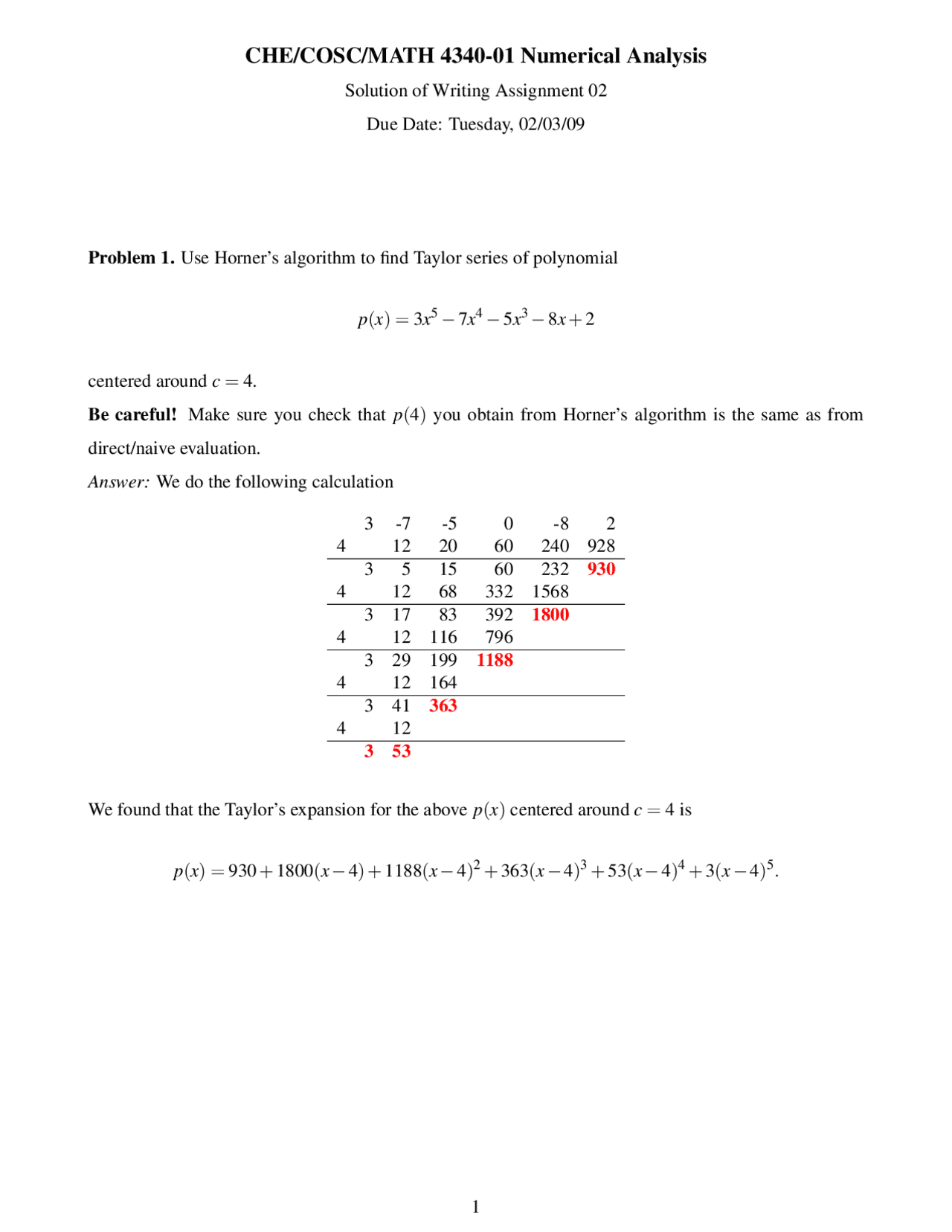 Solutions Of Assignment 2 Numerical Analysis Math 4340 Docsity