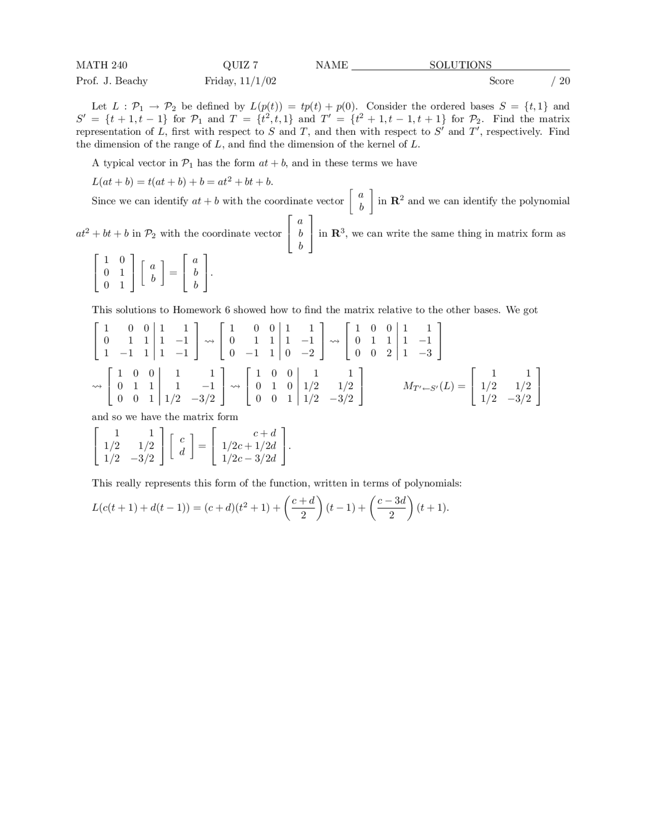 Manual Solutions for Quiz 7 - Linear Algebra and Applications | MATH ...
