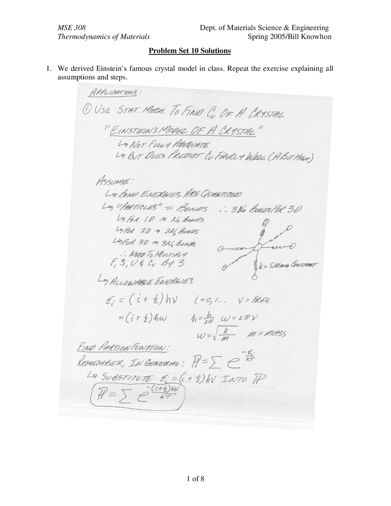 Resolution Of Problem Set 12 On Thermodynamics Of Materials Mse 308