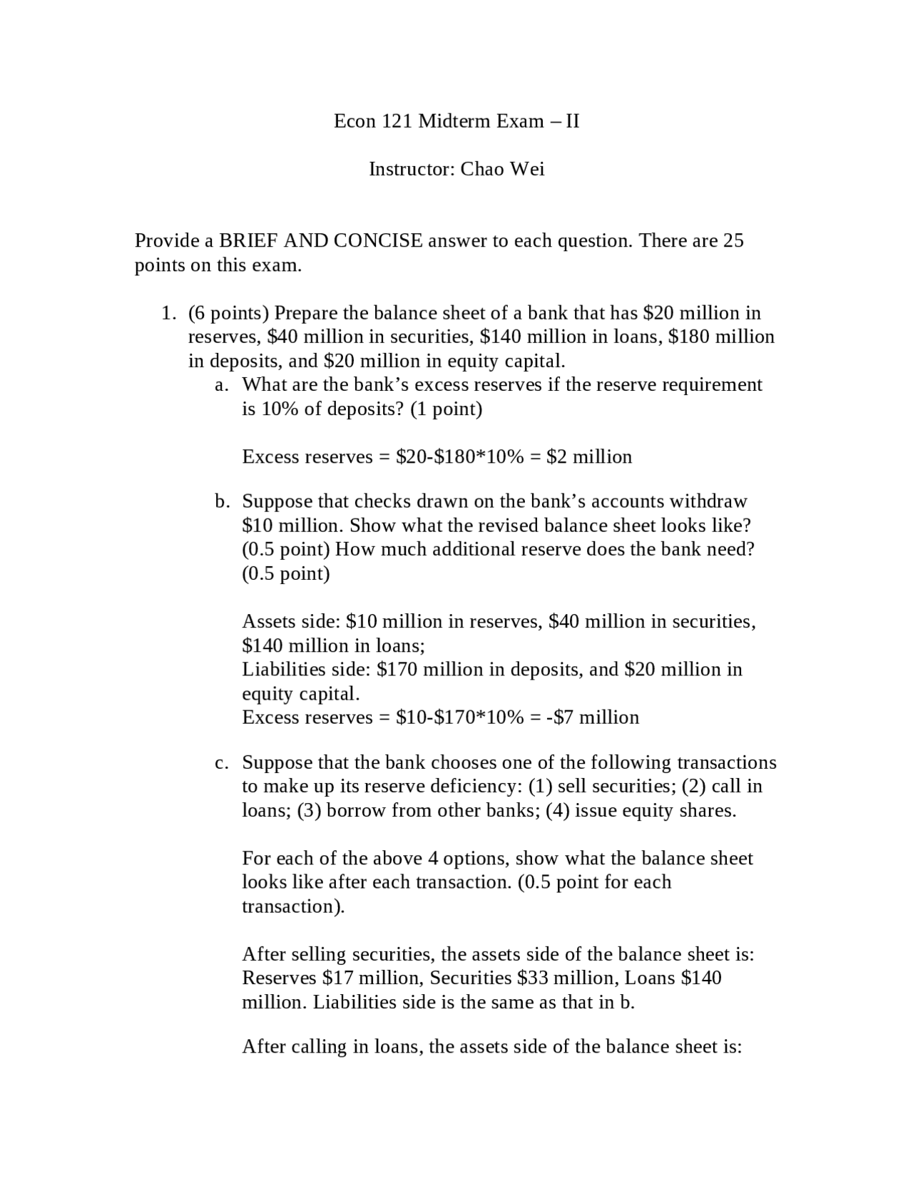 Midterm Exam Ii Money And Banking Econ 121 Docsity