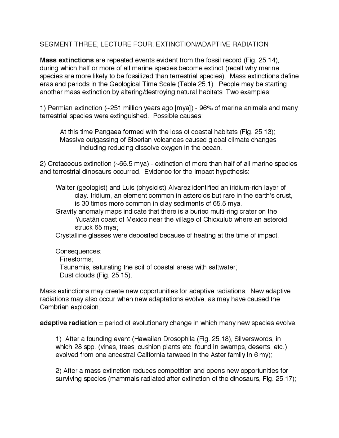Extinction And Adaptive Radiation Lecture Notes Bios 209 Docsity