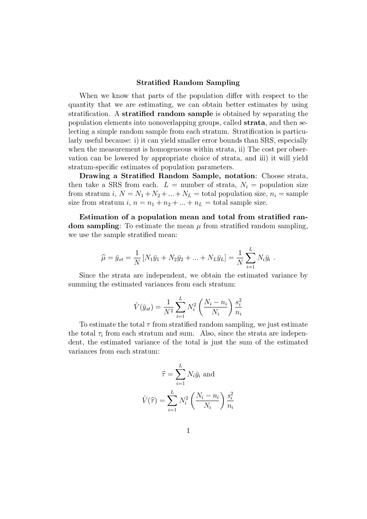 Sample Survey Methods Stratified Random Sampling Stat 422 Docsity