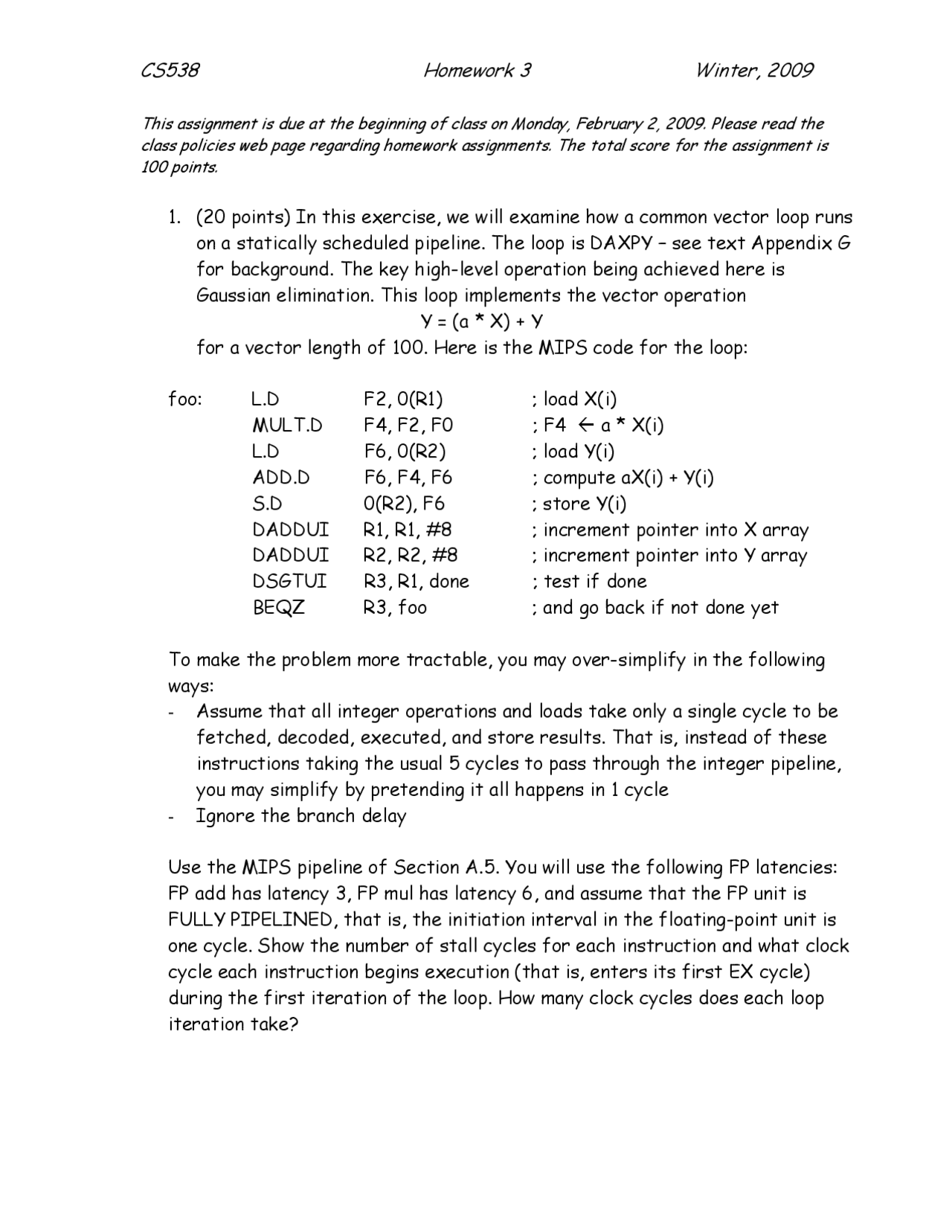 Homework 3 With 4 Practice Questions On Computer Architecture Cs 538