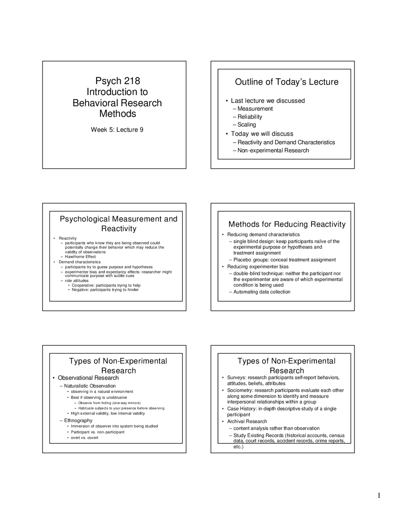 Psychological Measurement And Reactivity Lecture Slides Psyc 218