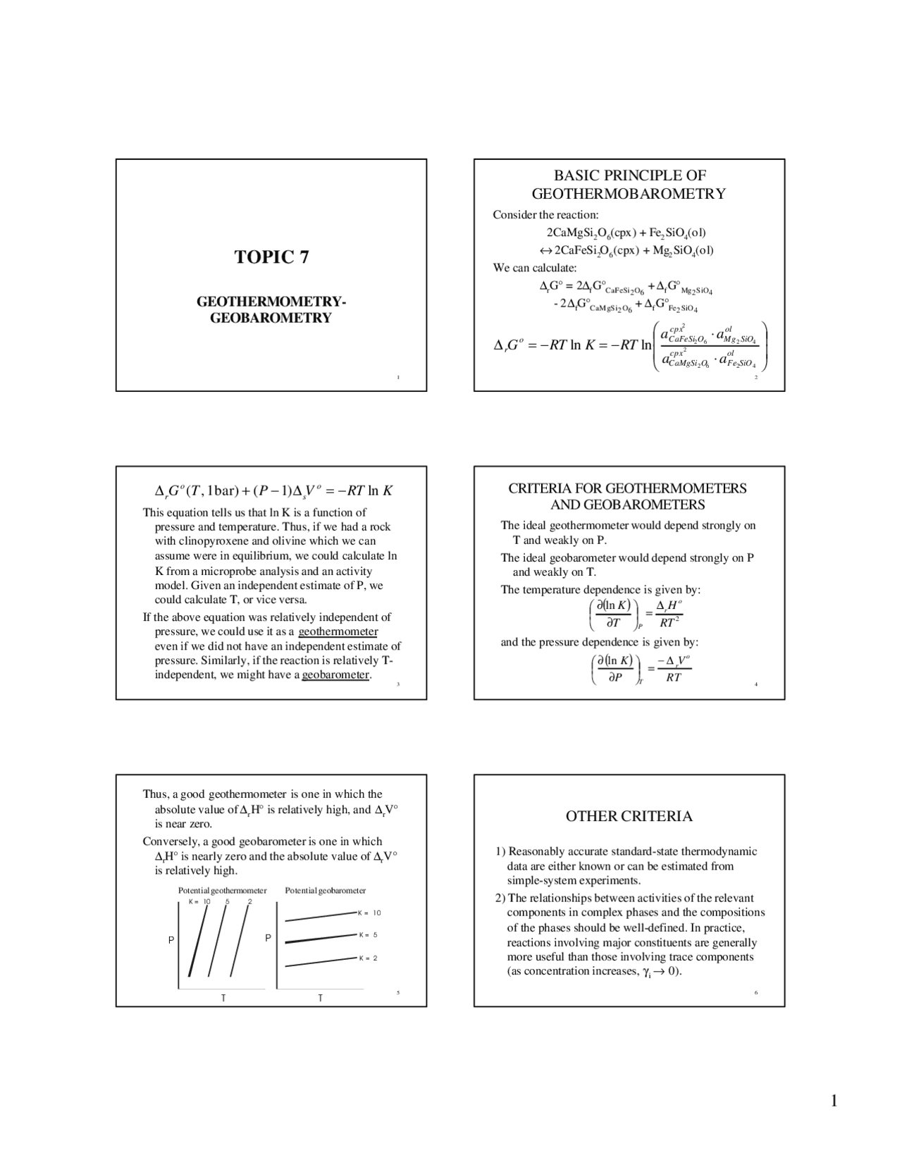 Basic Principle of Geothermobarometry | GEOL 555 - Docsity