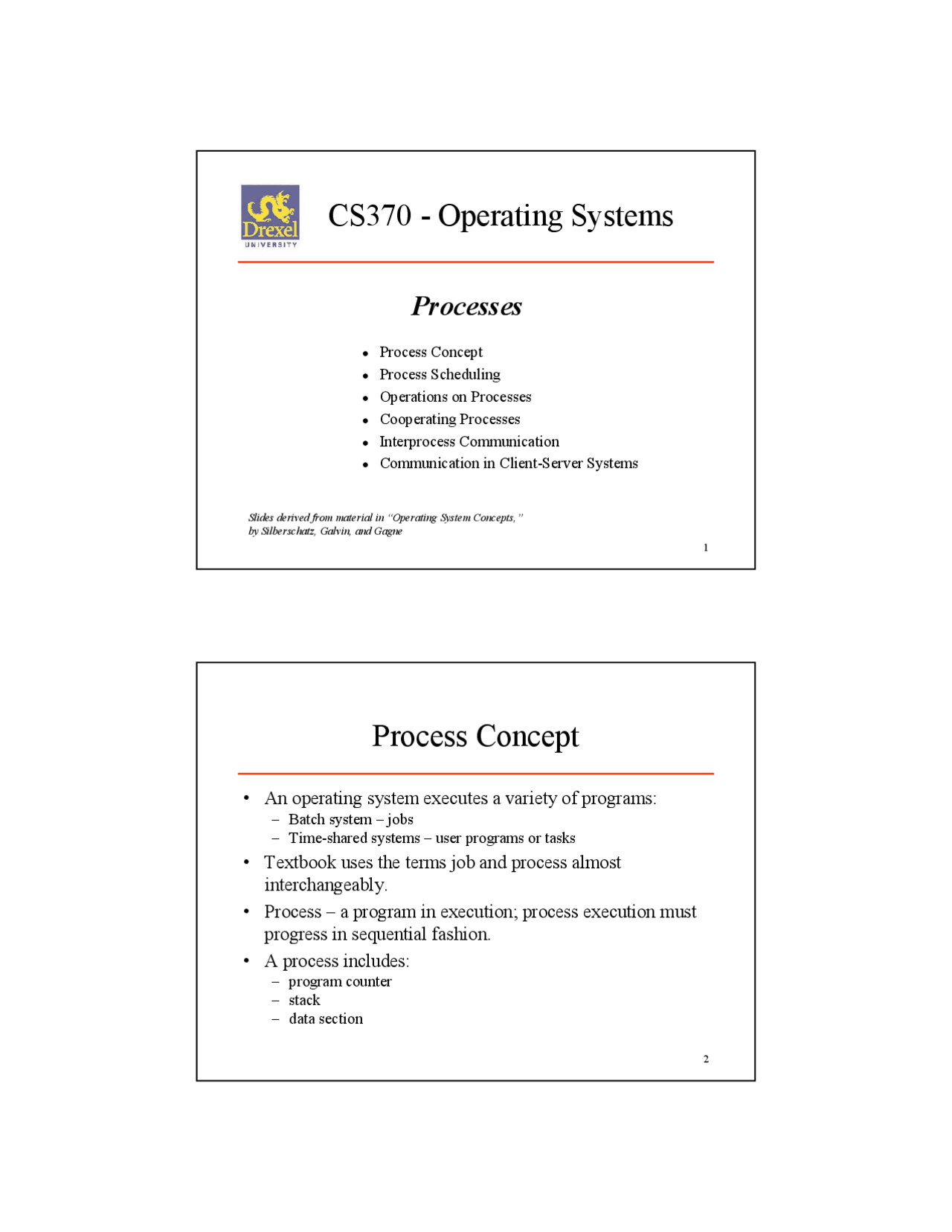 Processes Operating Systems Lecture Slides Cs 543 Docsity