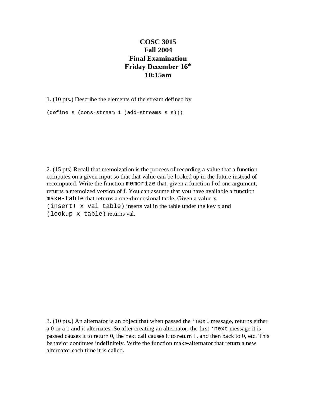 8 Solved Questions On Memorization Process Final Exam Cosc 3015