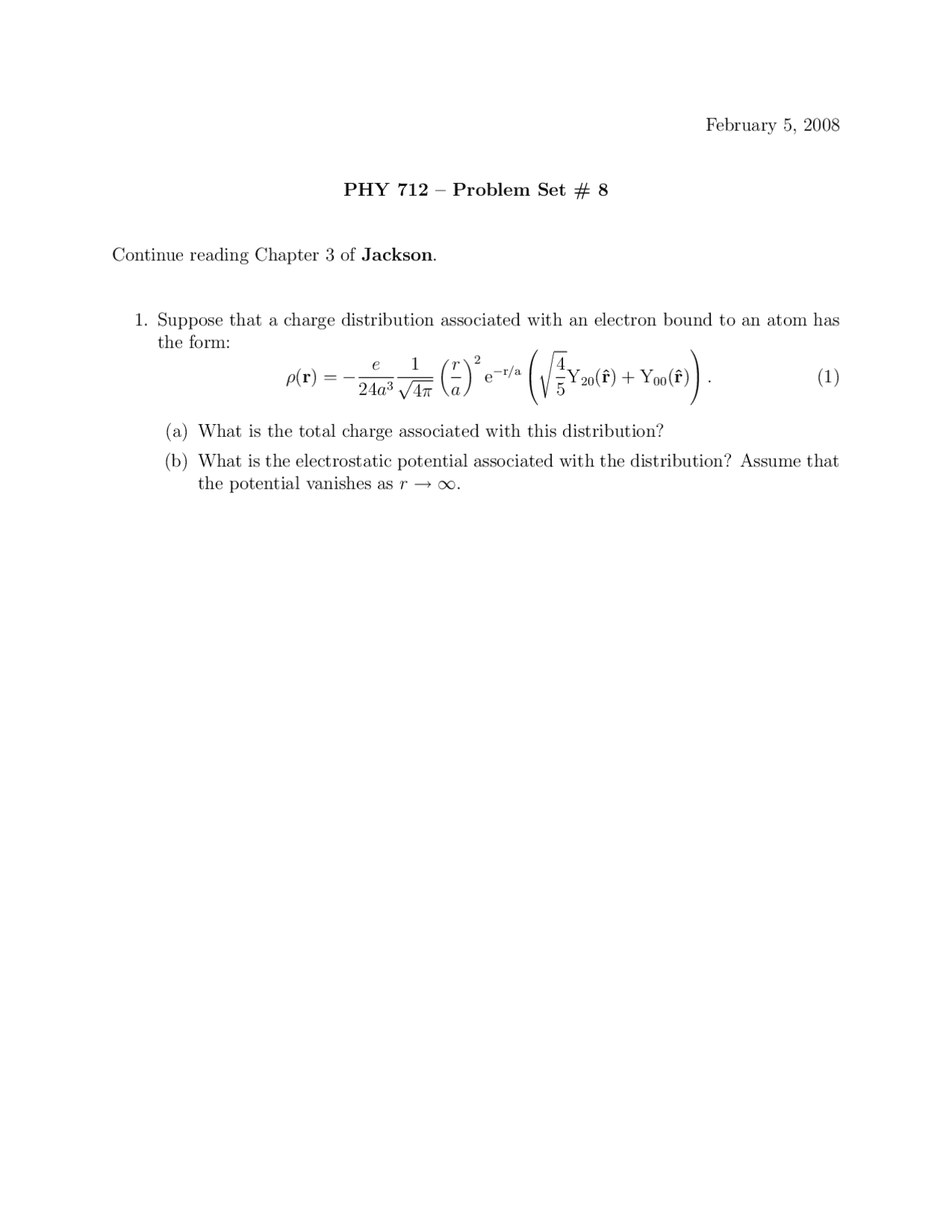 Question On Electromagnetism Problem Set 8 Phy 712 Docsity
