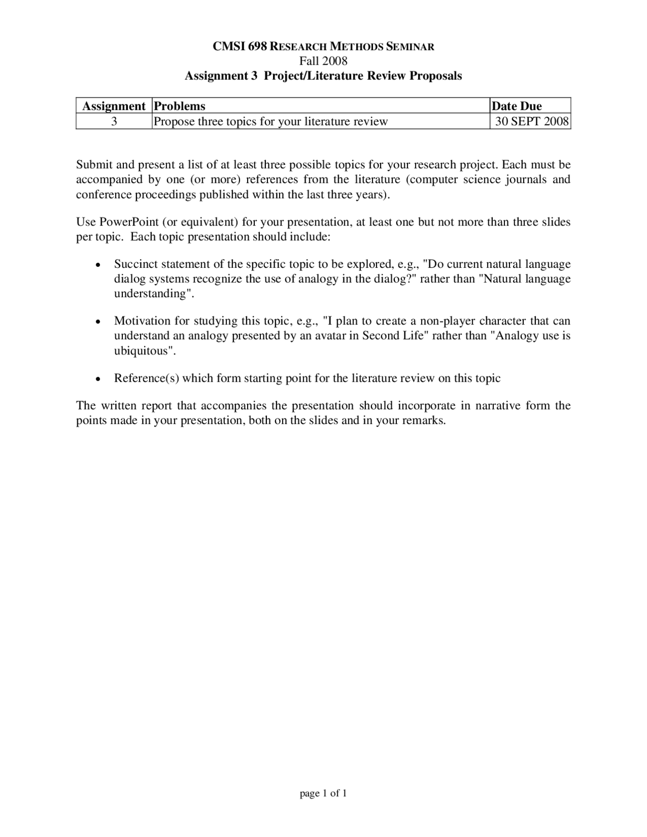 Assignment 3 Project And Literature Review Proposals Cmsi 698 Docsity