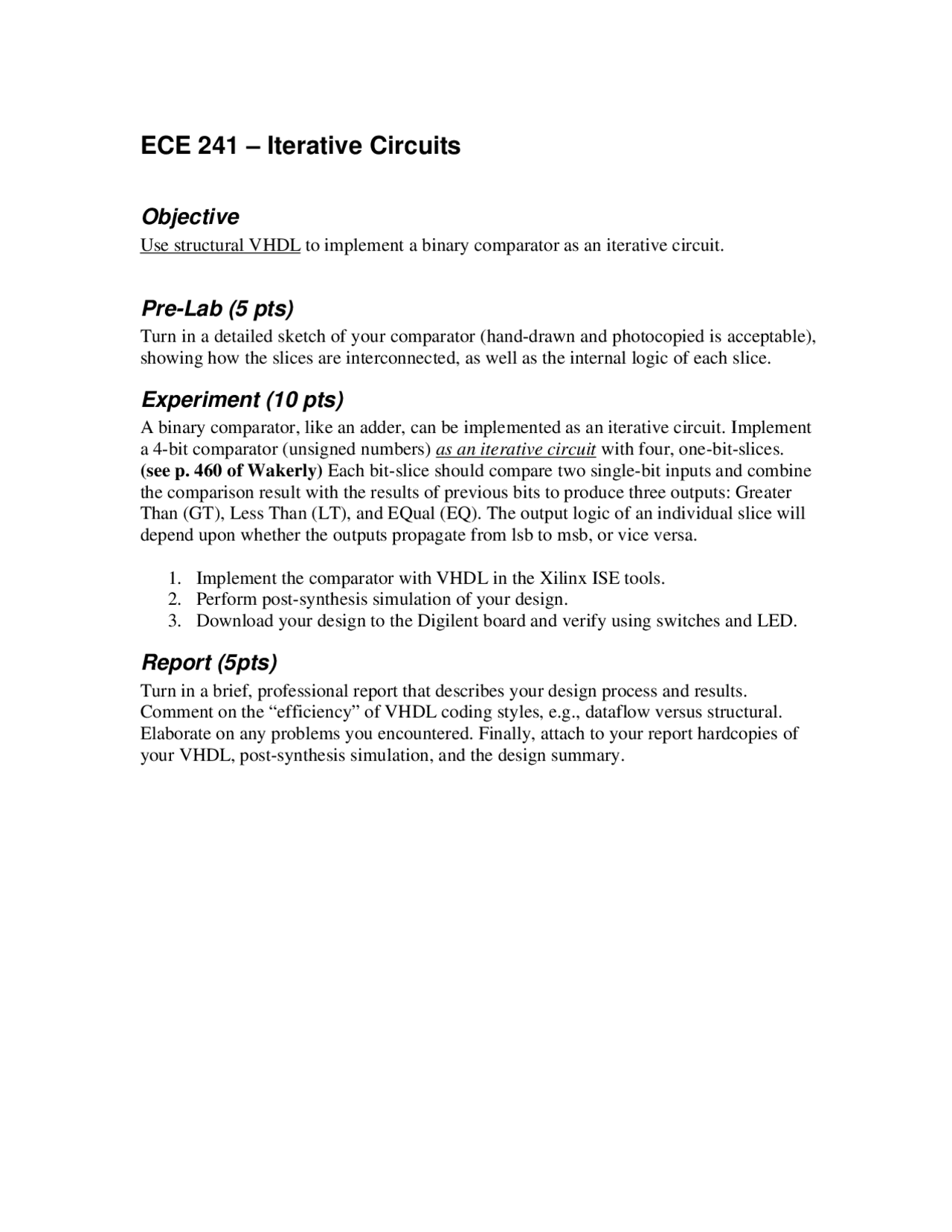 Iterative Circuits Lab 5 Logic Circuit Lab Ece 241 Docsity