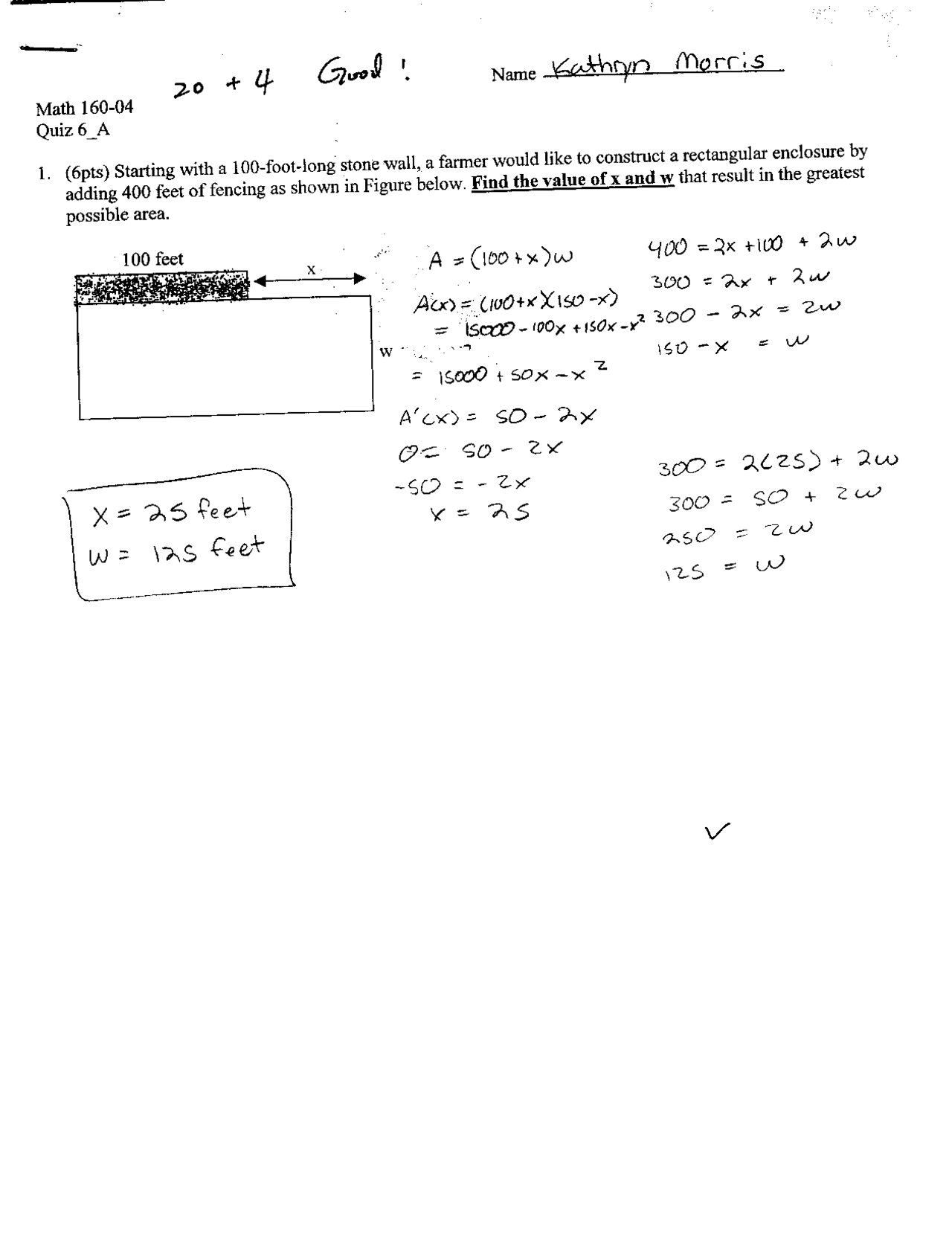 Solutions For Quiz 6a Survey Of Calculus Math 160 Docsity