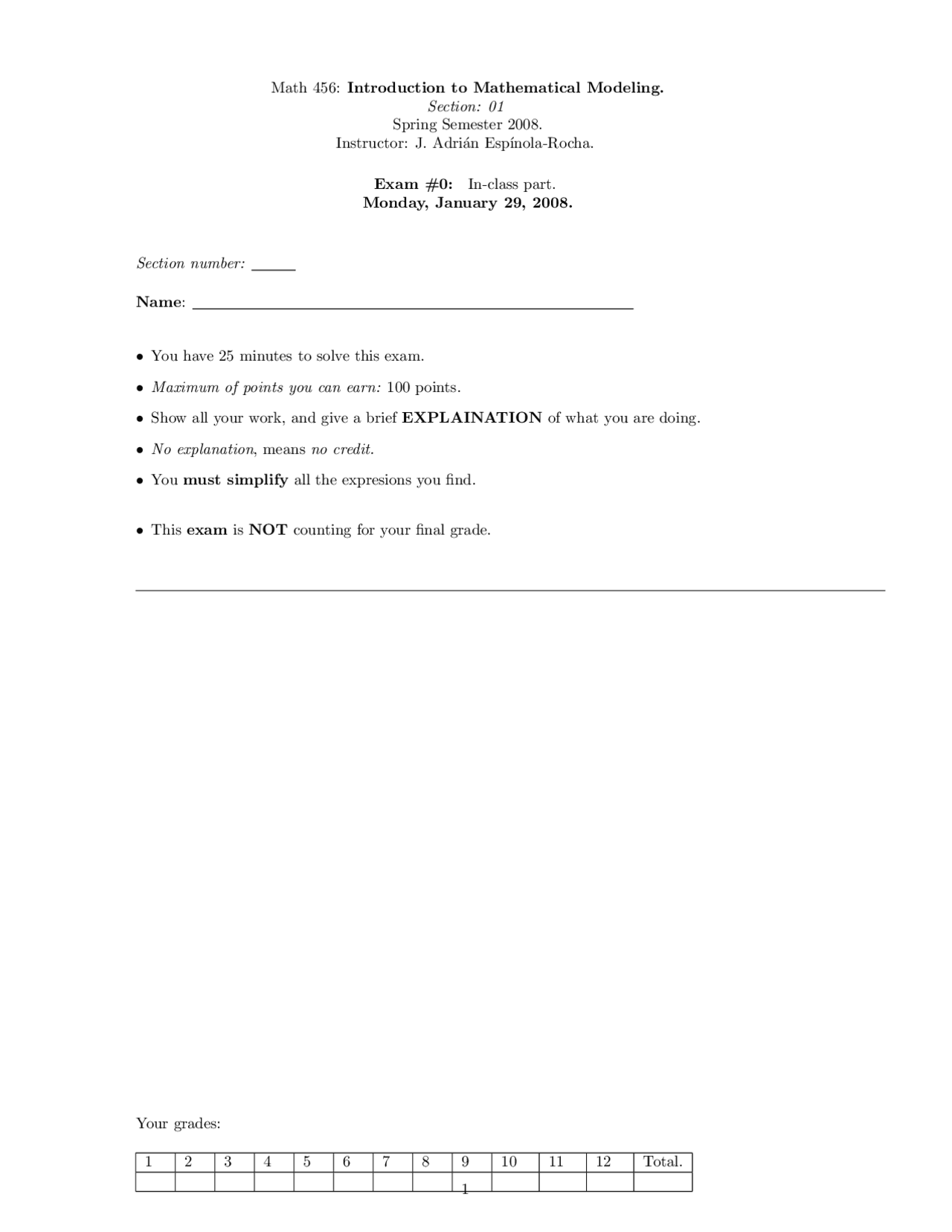 5 Questions For Mathematics Modelling For Exam Math 456 Docsity