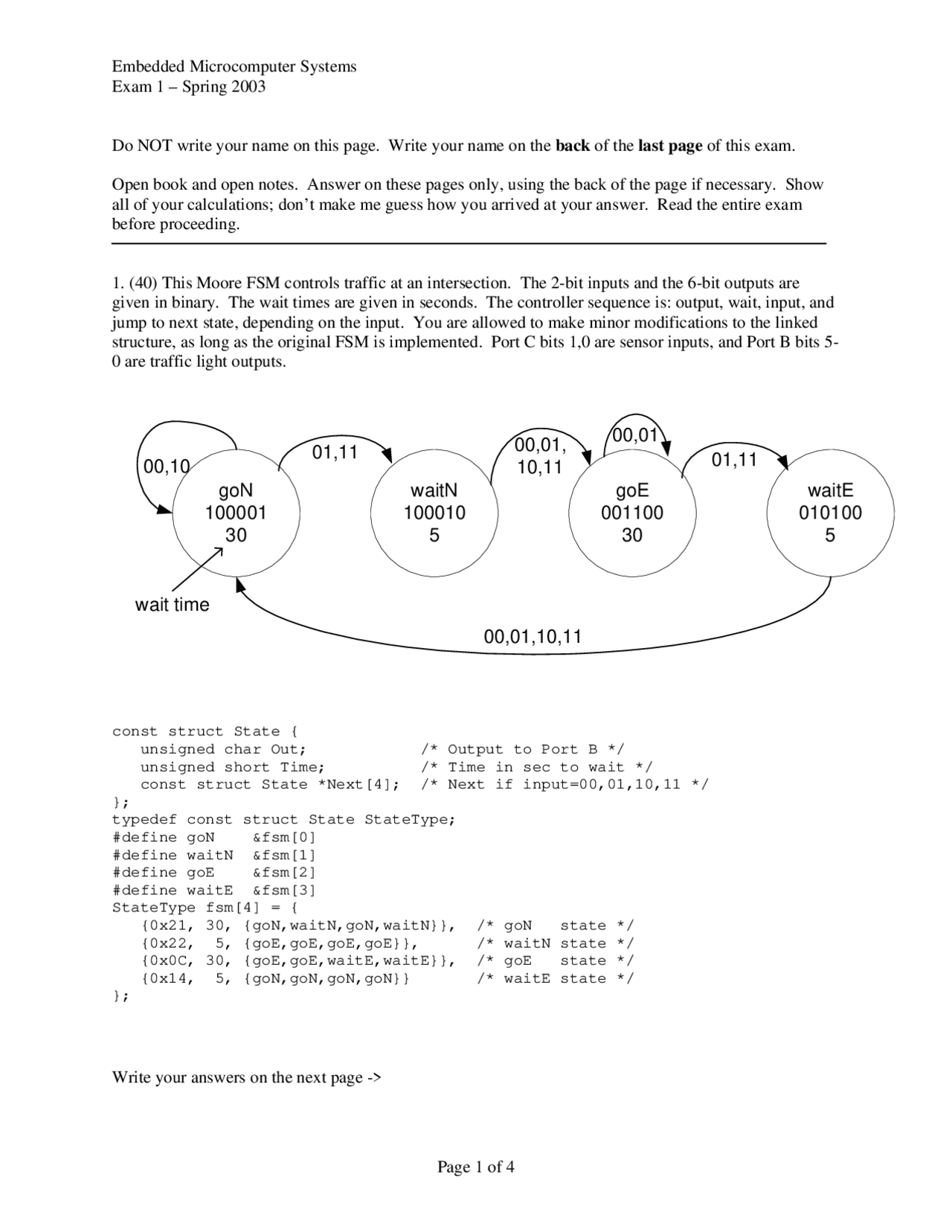 Embedded Microcomputer Systems Exam 1 Spring 2003 Ece 4437 Exams