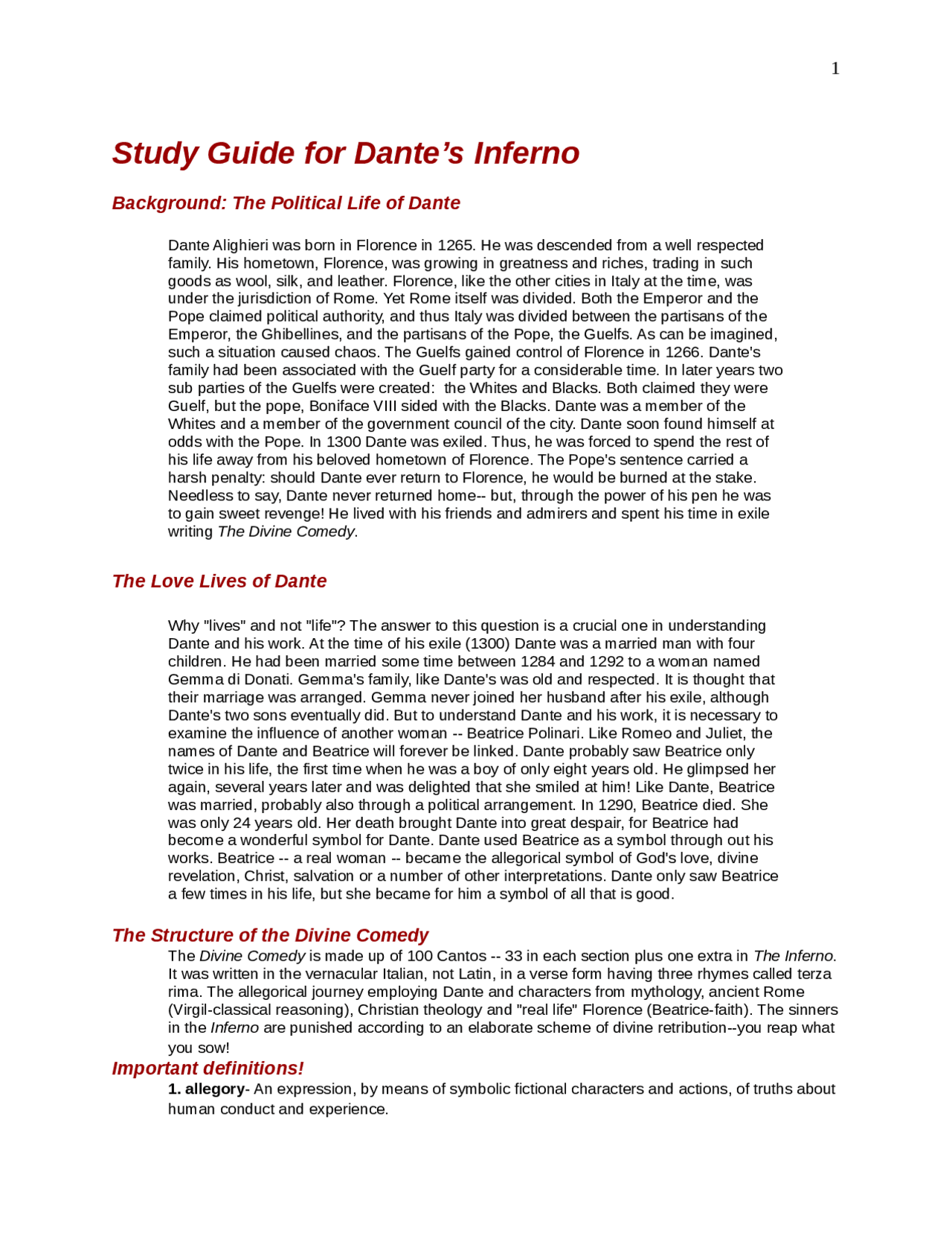 Study Guide for Dante’s Inferno - Introduction to Humanities | HUMA ...