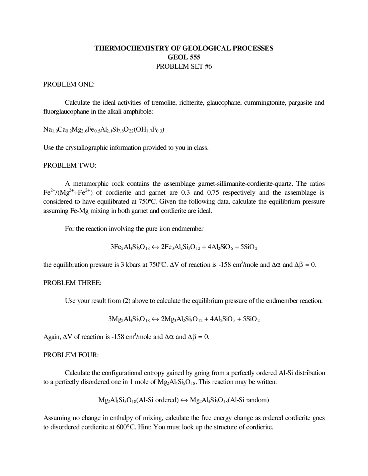7 Problems On Thermochemistry Of Geological Processes Homework 6