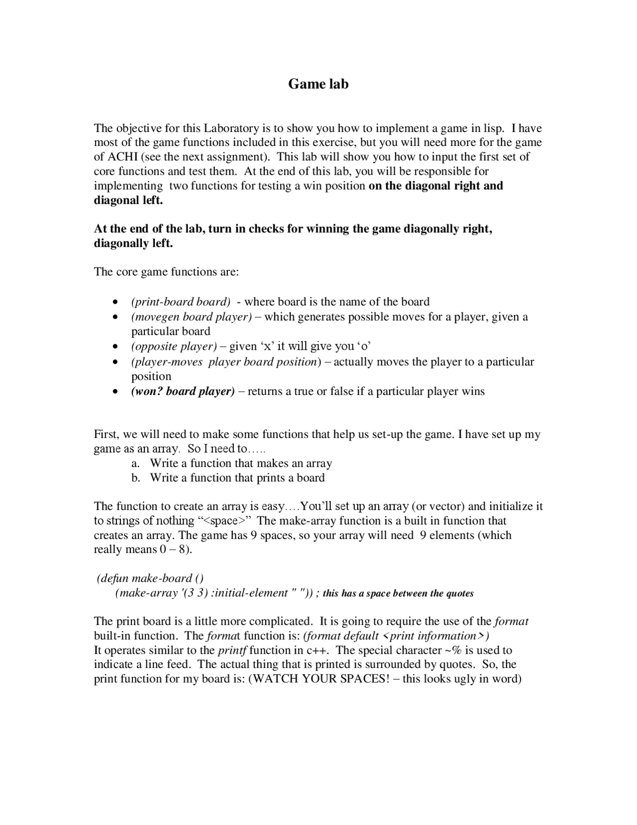 Symbolic Processing Game Laboratory Csce 3210 Docsity