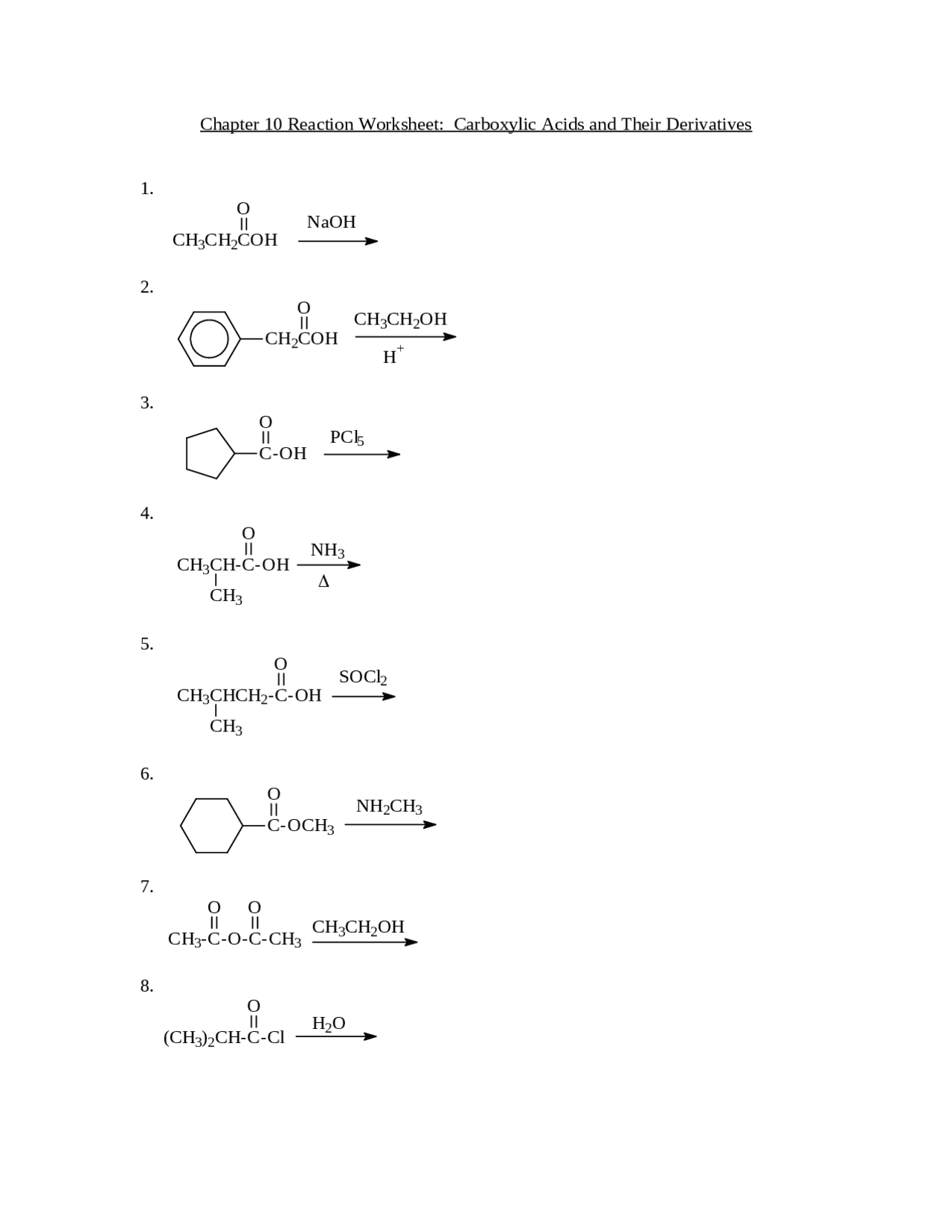15 Questions On Carboxylic Acids And Derivatives With Answers Chem